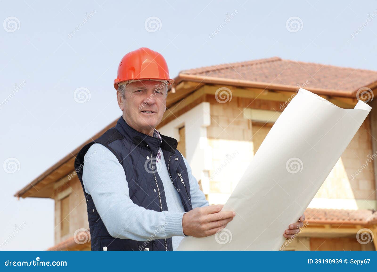 Portrait of Senior Architect Stock Image - Image of blueprint ...