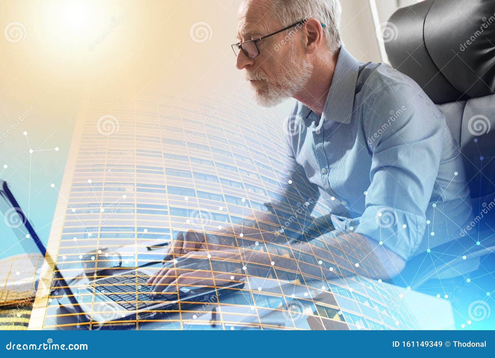 Portrait of Senior Businessman Working on Laptop, Hard Light; Multiple ... Portrait of Senior Businessman Working on Laptop, Hard Light; Multiple ...