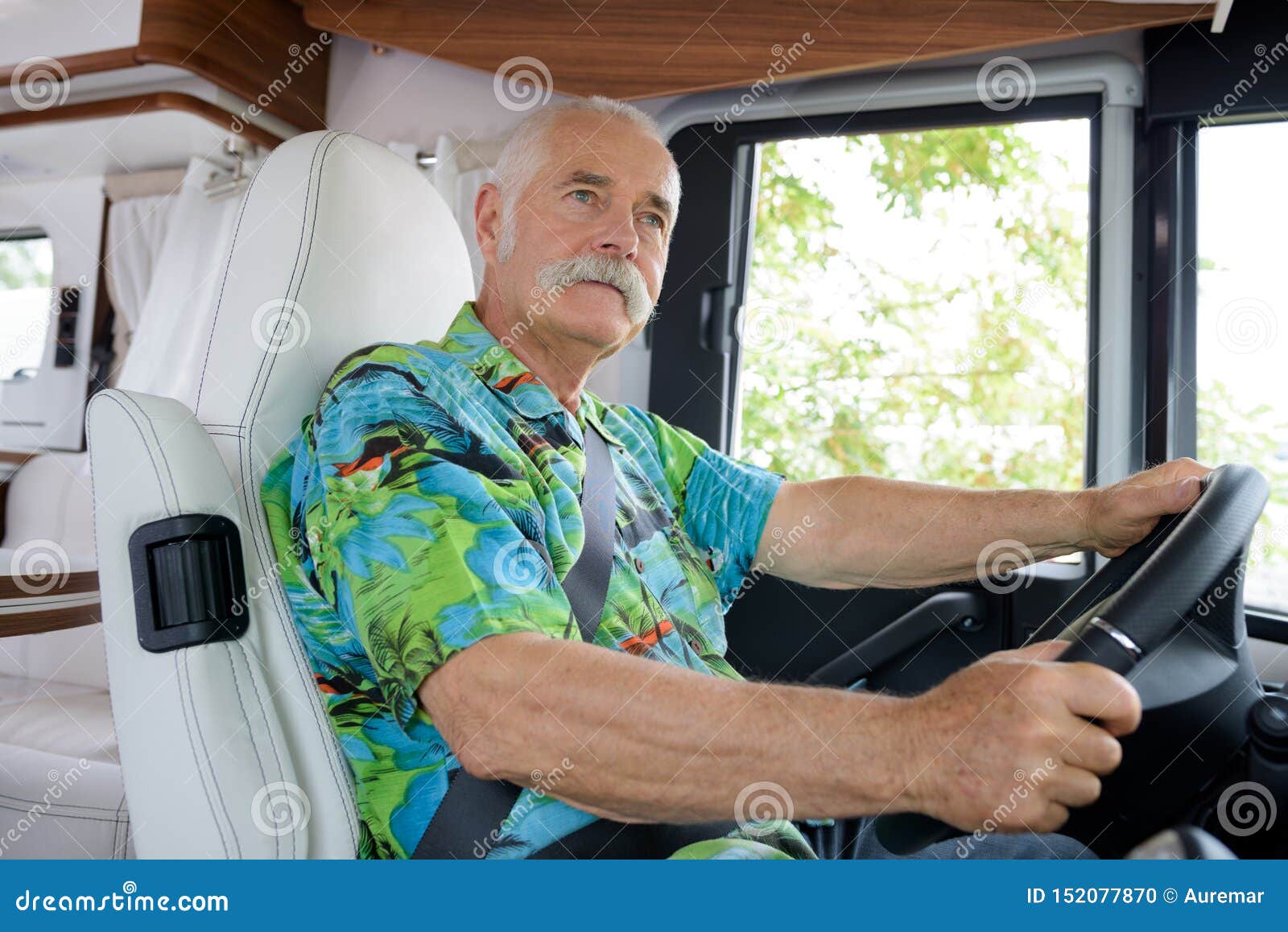Portrait Senior Man Driving Van Stock Photo - Image of looking, smile ...