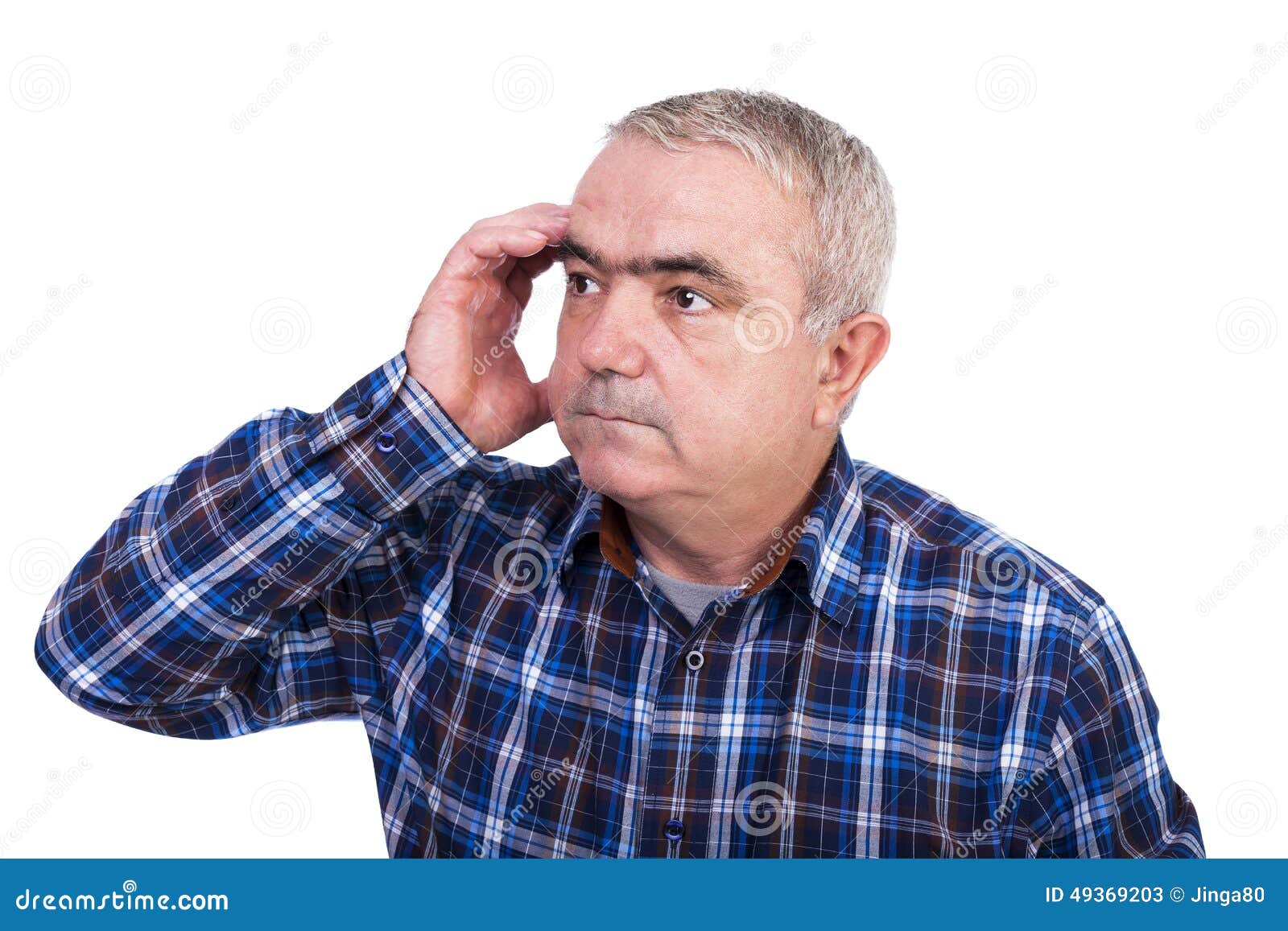Portrait of Senior Man with Hand at Forehead Thinking Hard Stock Image ...
