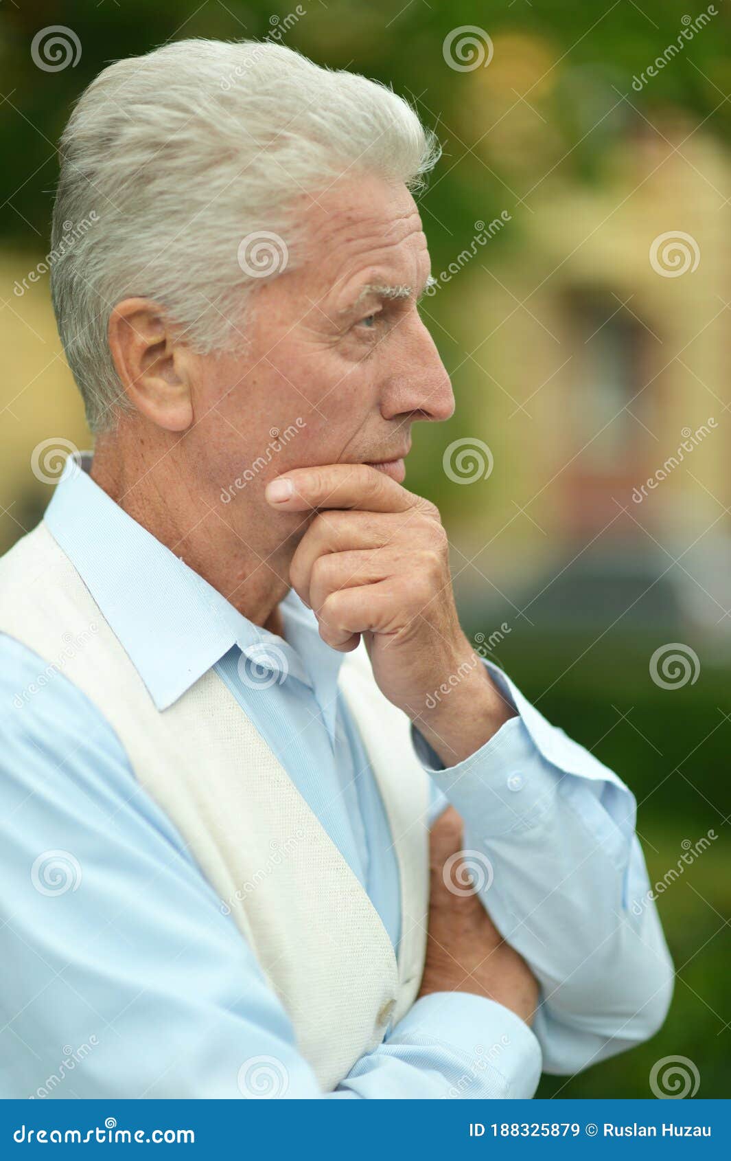 Portrait of Senior Man Thinking in Park Stock Image - Image of mature ...