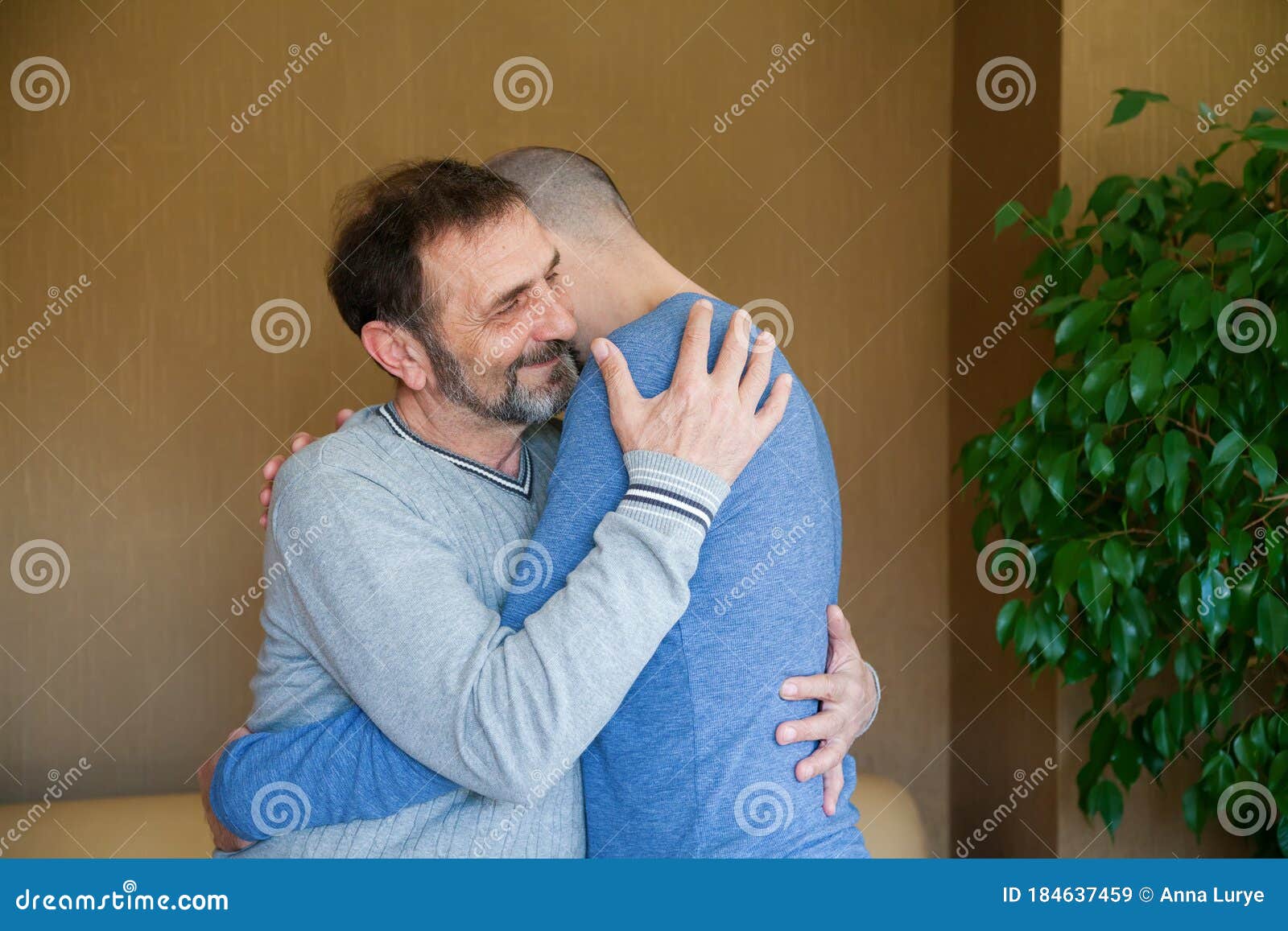 Senior Man Hugging His Adult Son Stock Image Image Of Senior