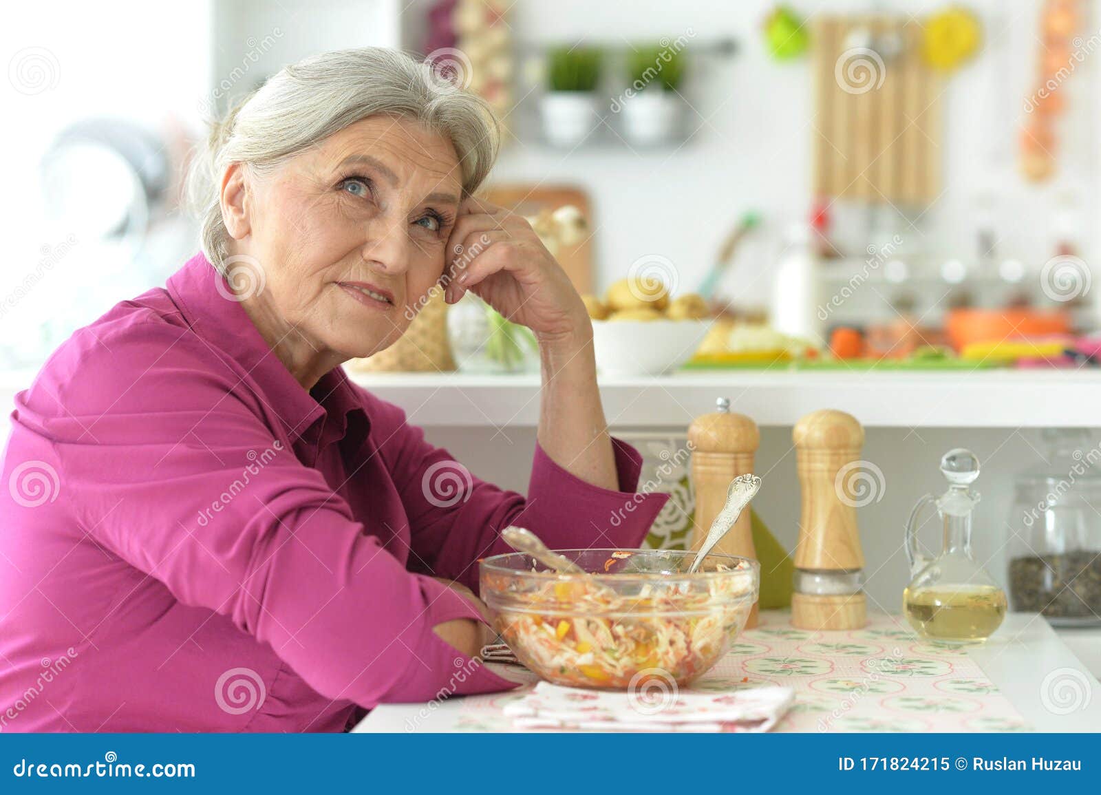 Portrait of Senior Woman Chef Portrait at Kitchen Stock Image - Image ...