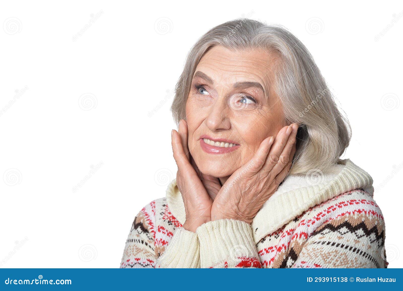 Portrait Of Senior Woman Posing Isolated On White Background Stock