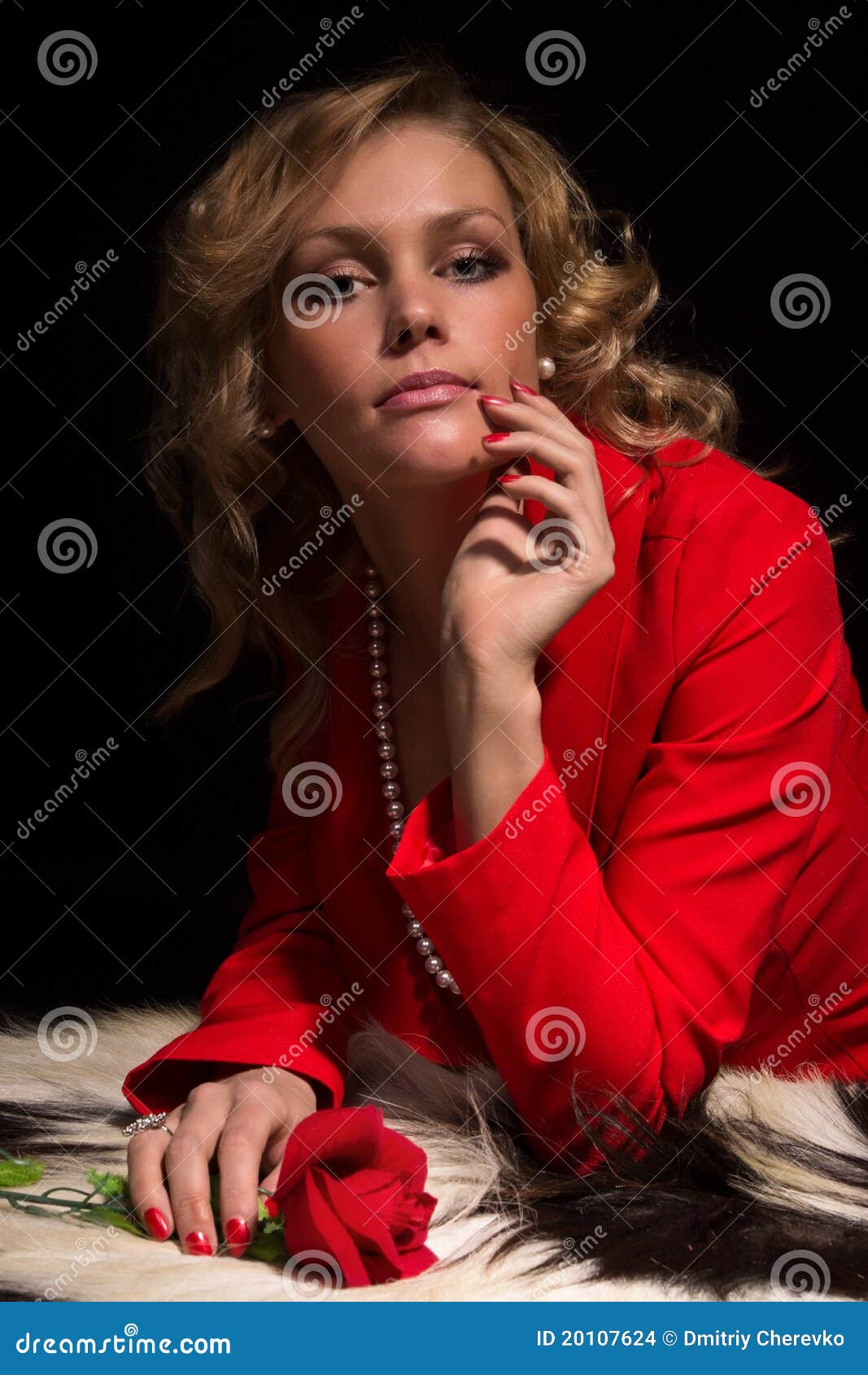Portrait of Sensual Lady in Red with Rose Stock Photo - Image of ...