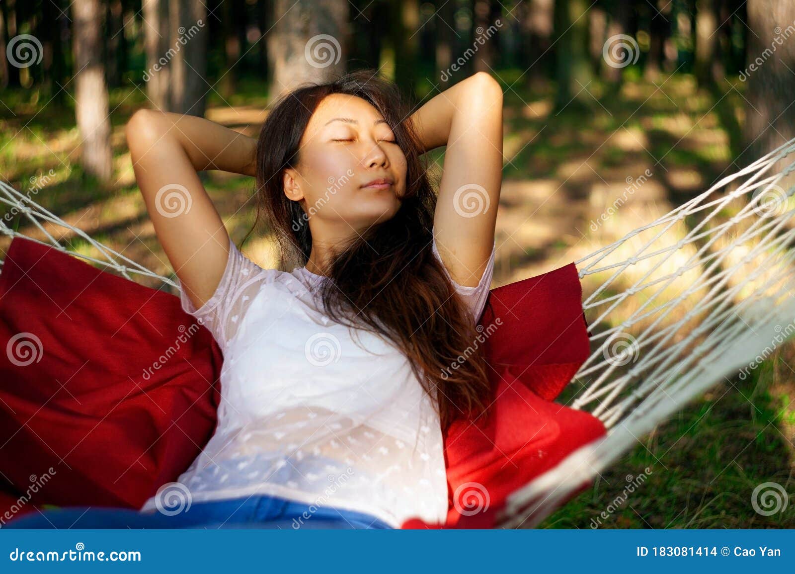Young Asian Woman Lying in Hammock Enjoying in the Forest. Stock Photo ... Young Asian Woman Lying in Hammock Enjoying in the Forest. Stock Photo ...