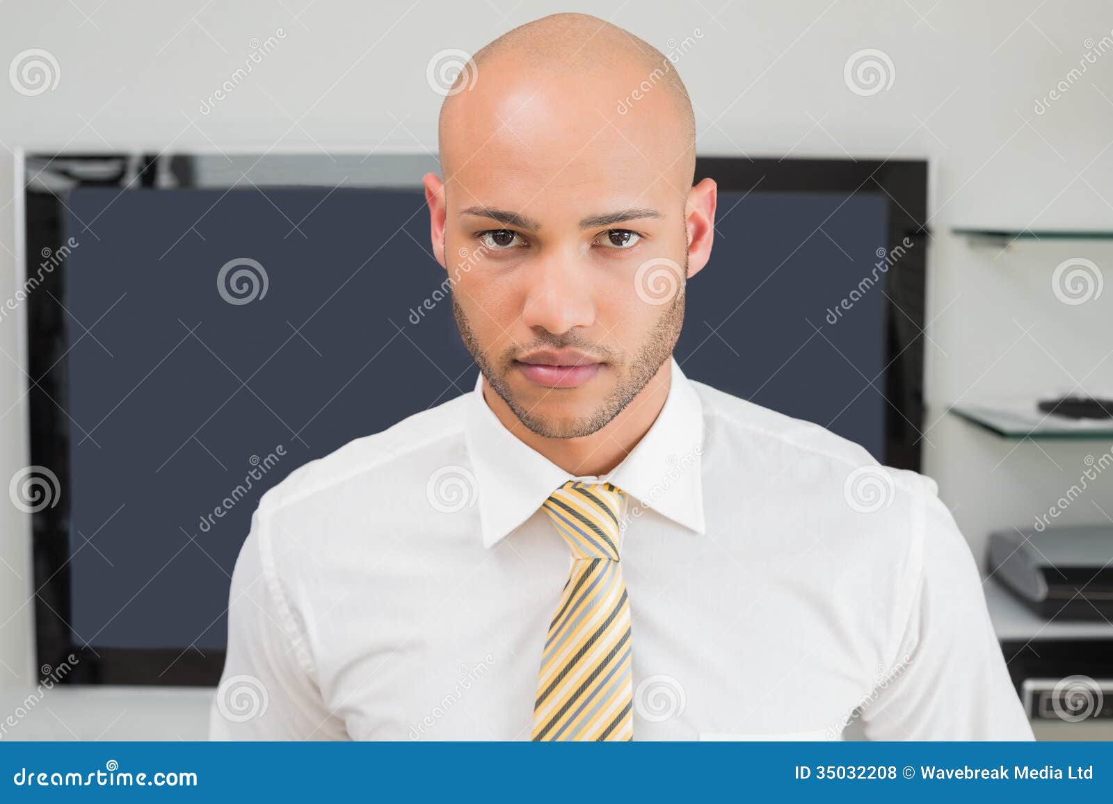 Portrait of a Serious Bald Businessman at Office Stock Photo - Image of ...
