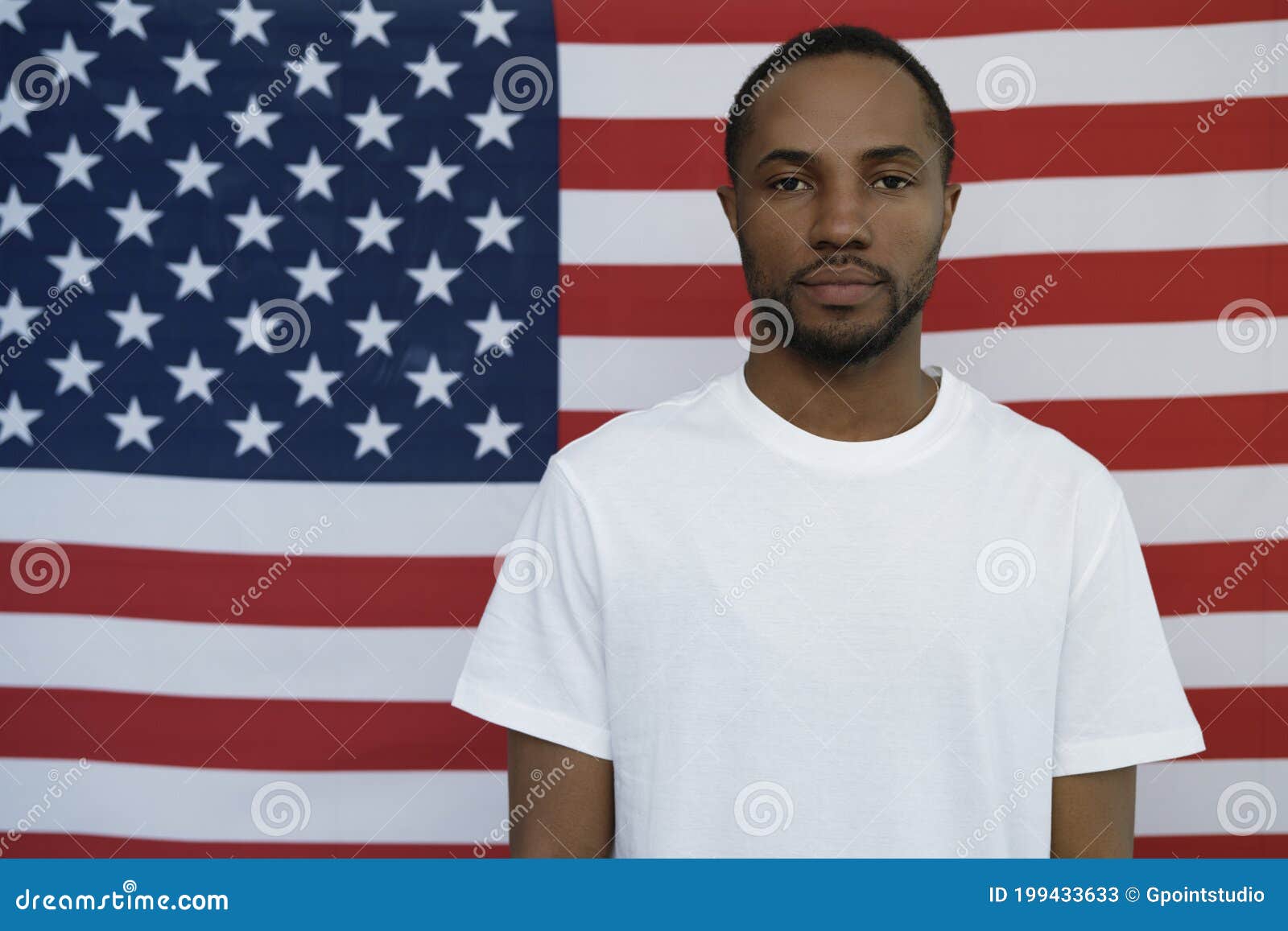 Portrait of Black Man on American Flag Background Stock Image - Image ...