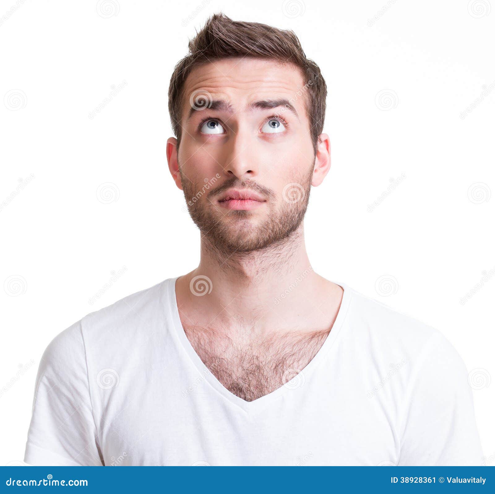 Portrait of Serious Handsome Young Man Looking Up. Stock Image - Image ...