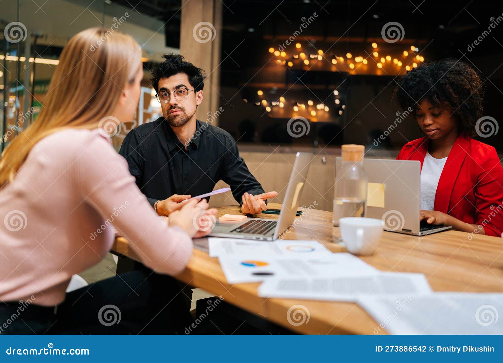 Portrait of Serious Male Boss Manager Sharing Knowledge with New Female ...