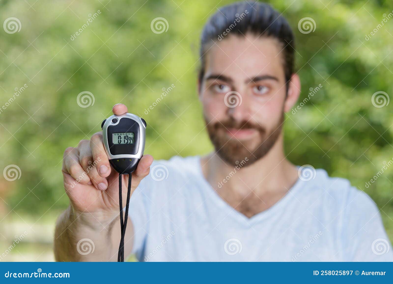 Portrait Serious Man Showing Stopwatch Stock Image - Image of health ...