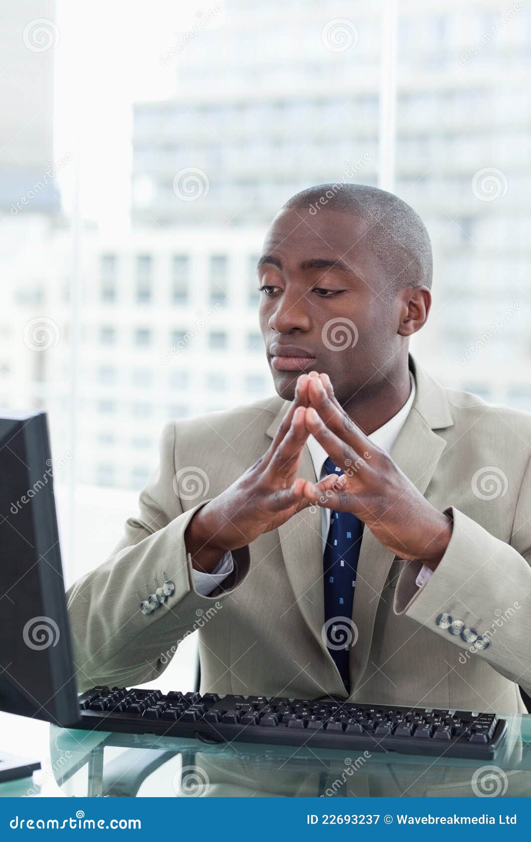 Portrait of a Serious Office Worker Using a Computer Stock Image ...