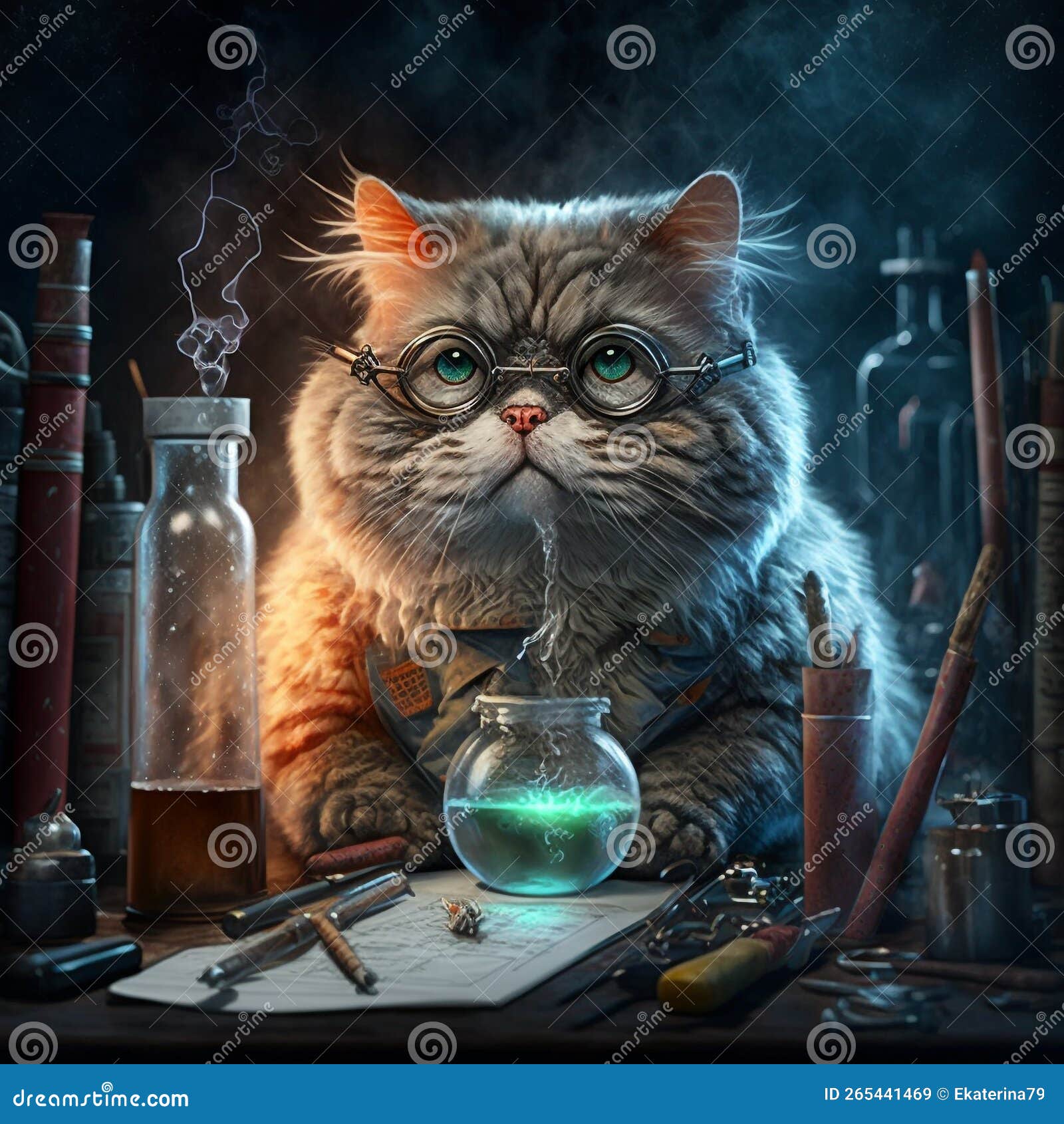 A Portrait of a Serious Scientist Cat in Glasses Doing a Science ...