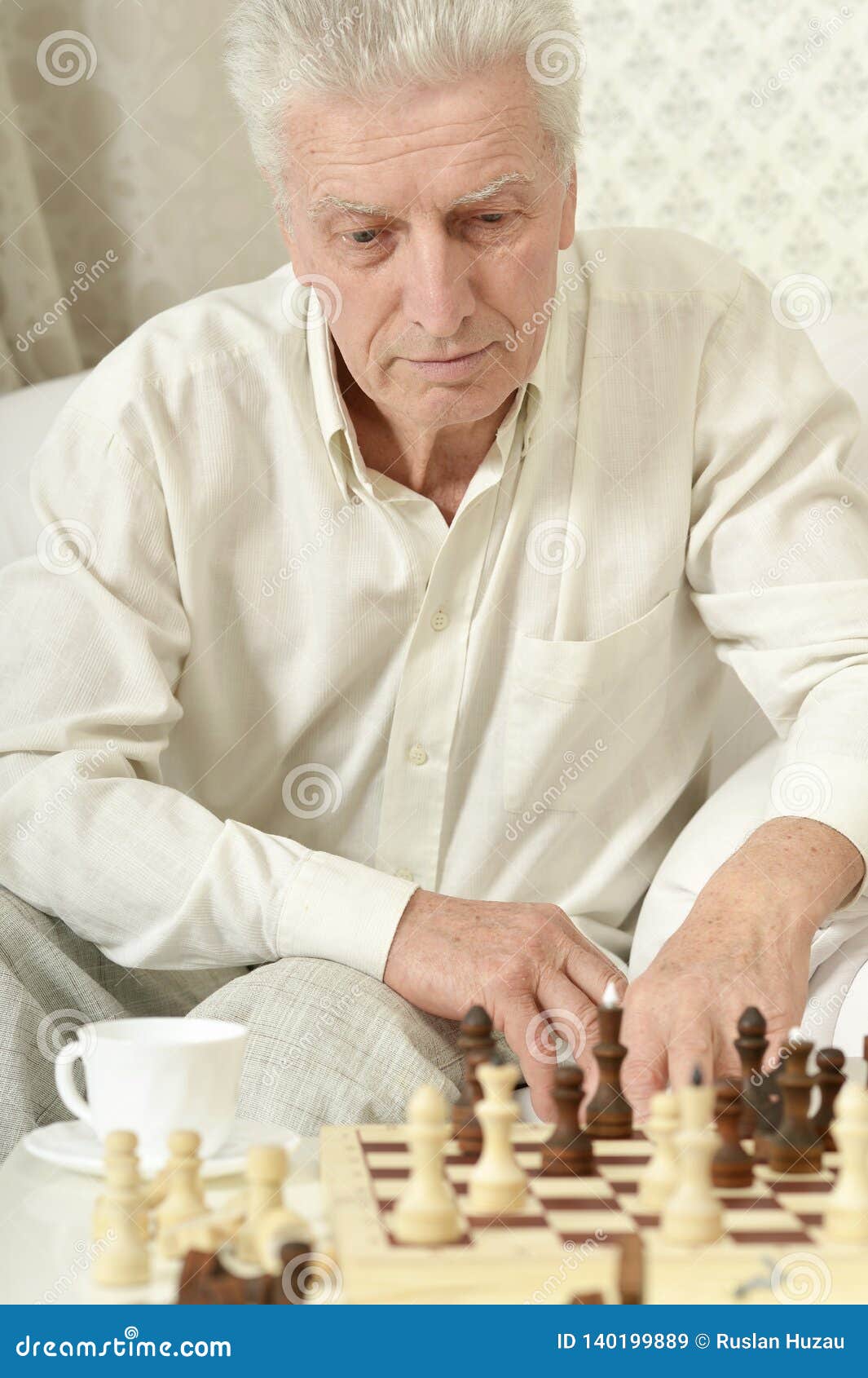 Portrait of Serious Senior Man Playing Chess at Home Stock Image ...