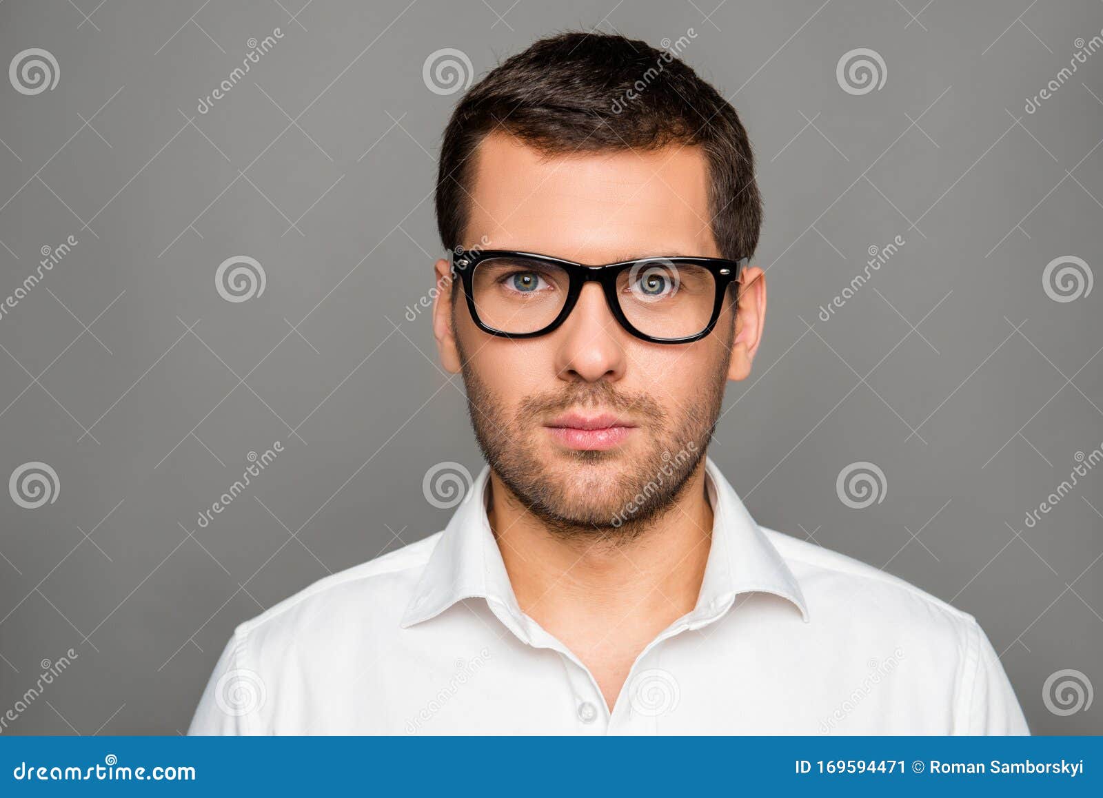 Portrait of Serious Smart Man in Glasses Stock Image - Image of clothes ...