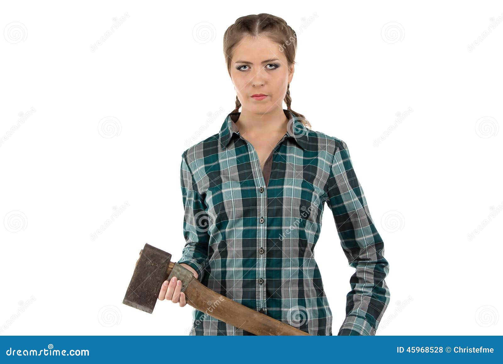 Portrait of Serious Woman with Axe Stock Photo - Image of craftsperson ...