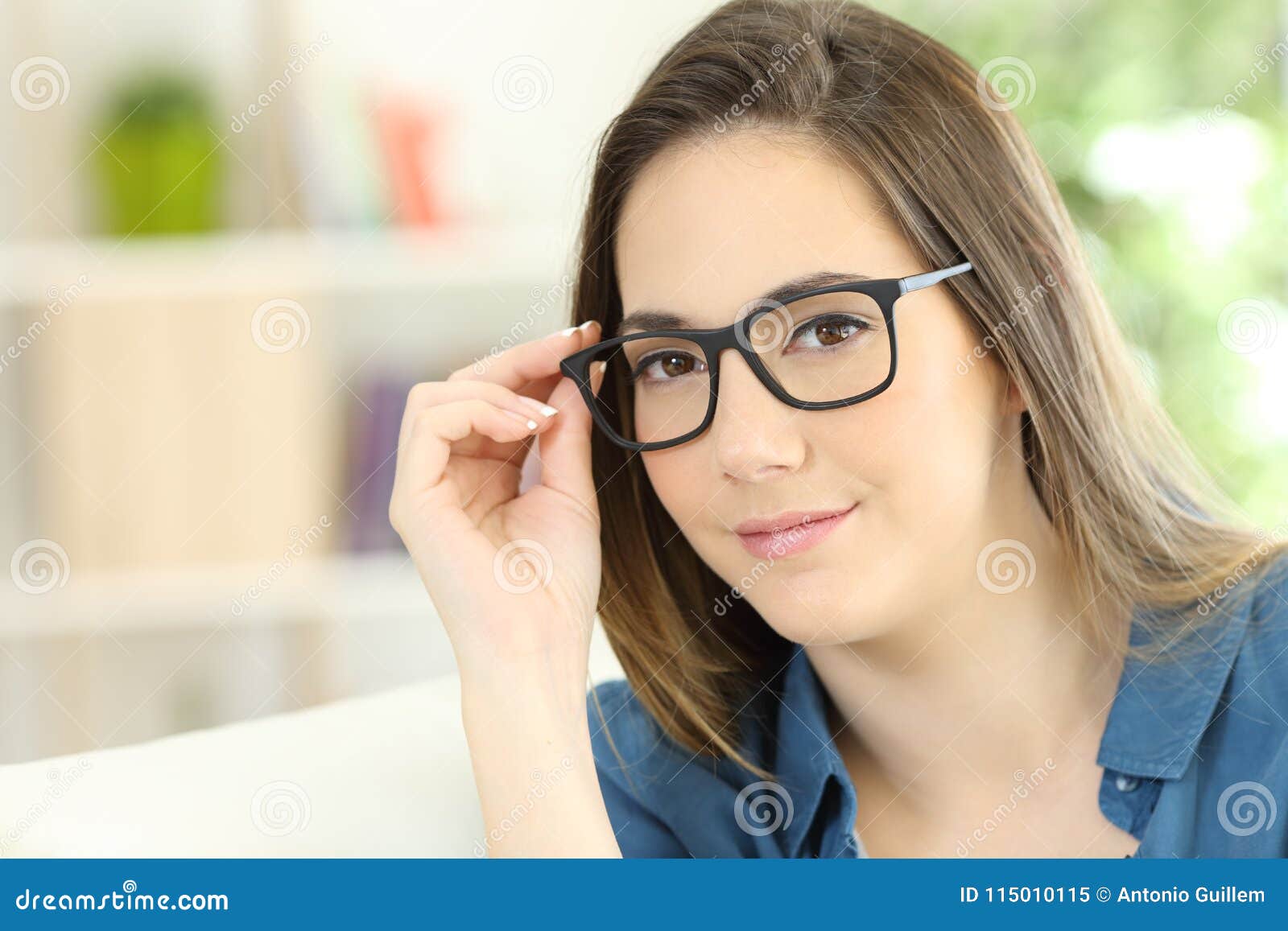 Serious Woman Posing Wearing Eyeglasses Stock Image Image Of Closeup
