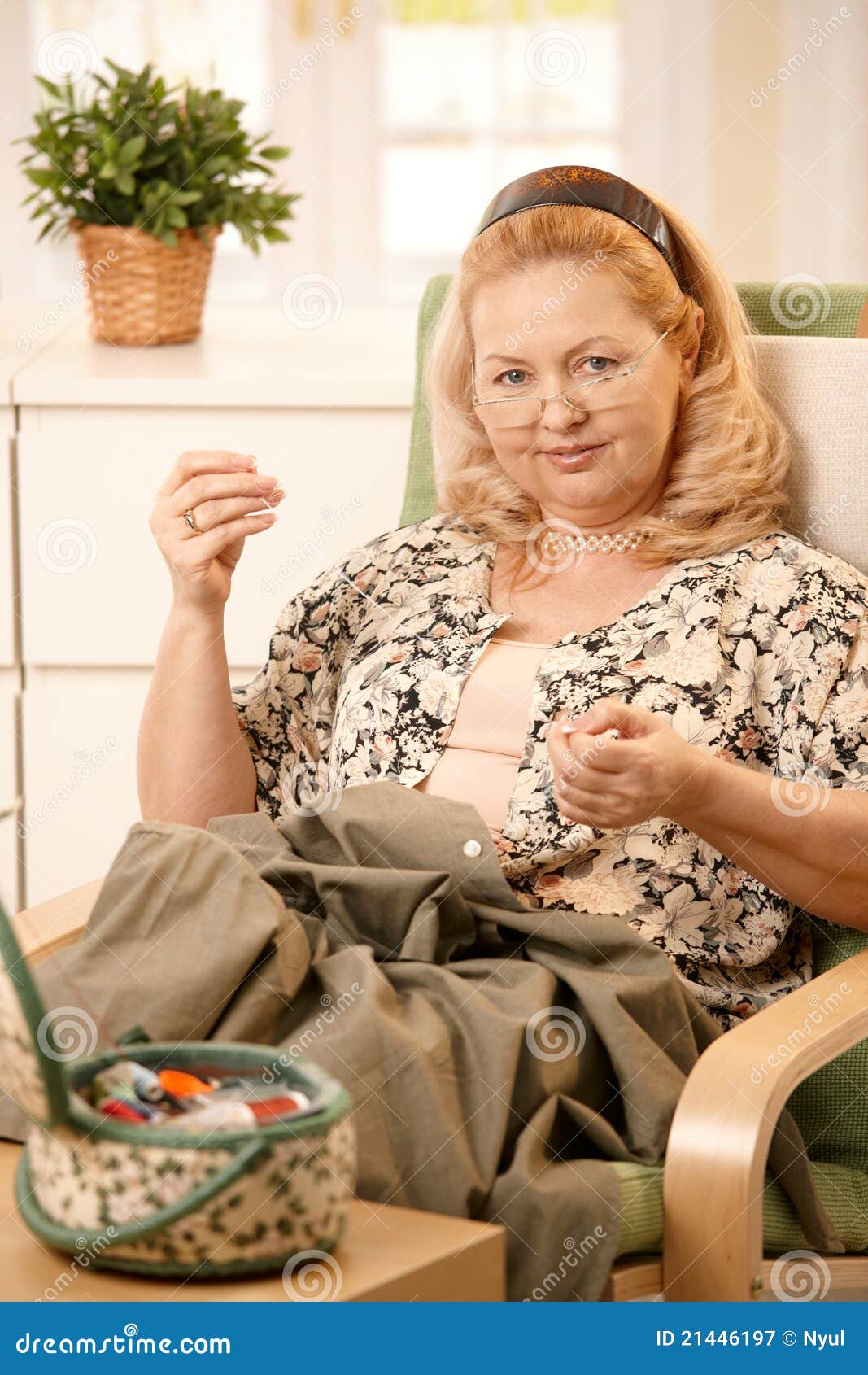 Portrait of sewing woman stock image. Image of domestic - 21446197