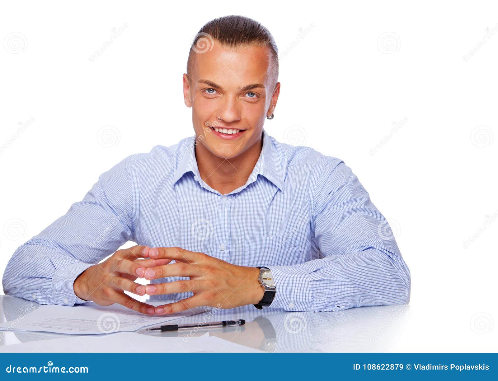 Portrait of Handsome Man Posing in Studio with Office Stuff Stock Image ...