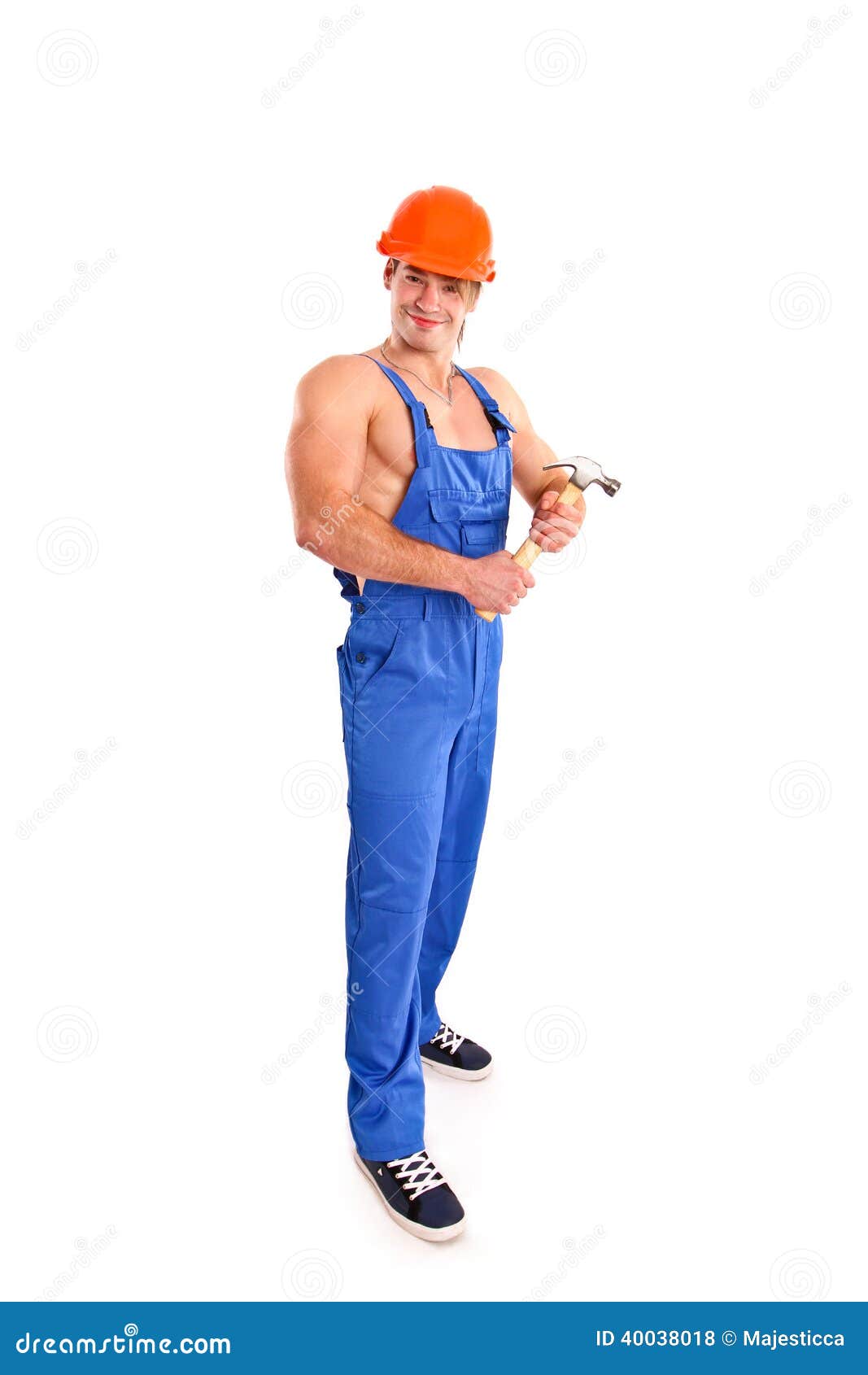 Portrait of Mechanic on White Background Stock Photo - Image of hammer ...