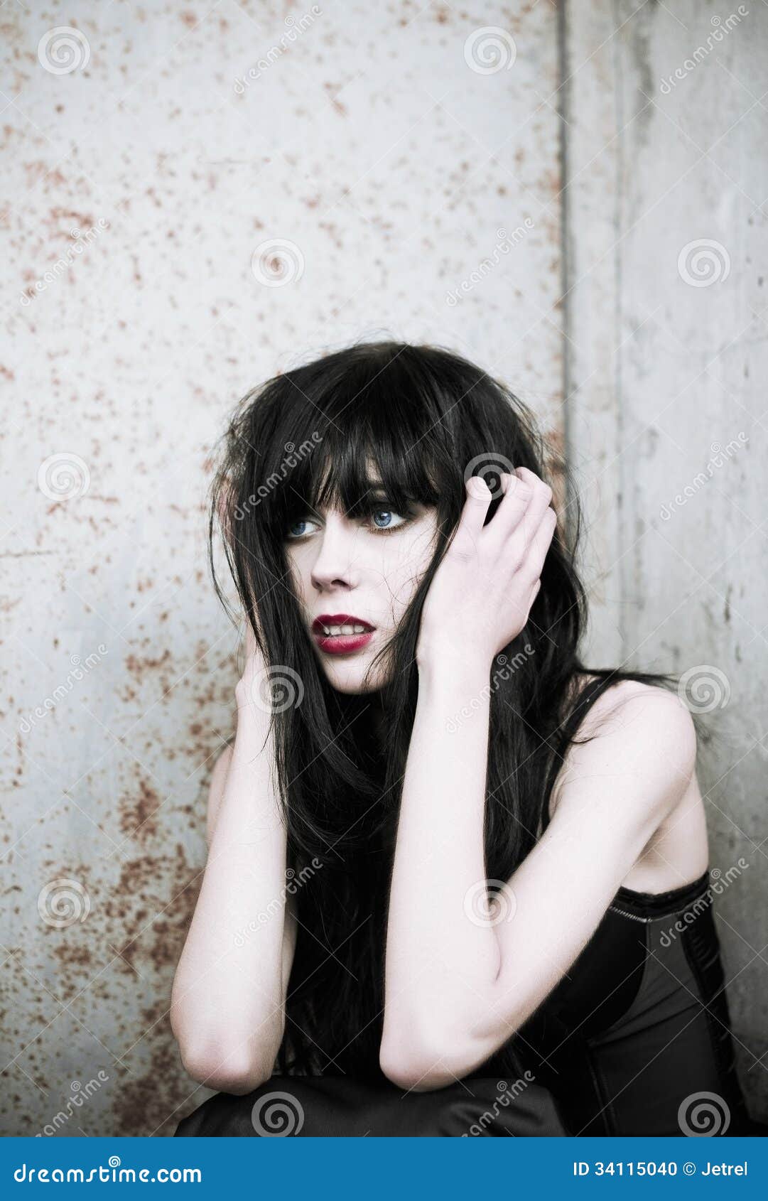 Portrait of Shocked and Scared Goth Girl Stock Photo - Image of ...