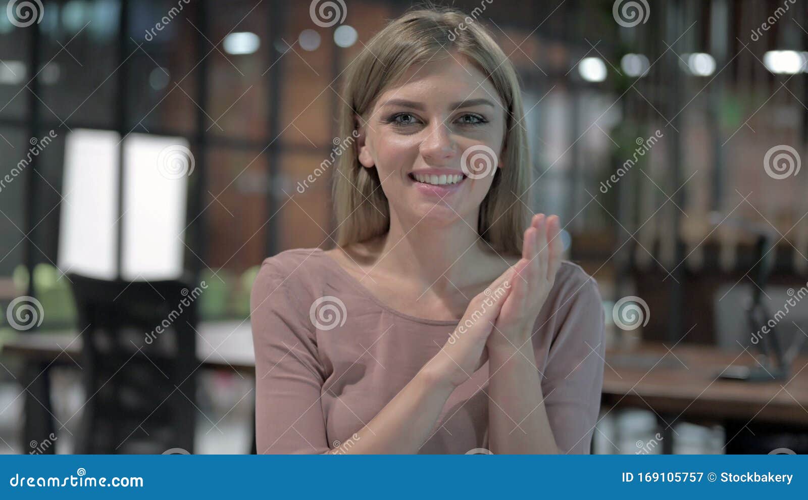 Portrait Shoot of Happy Woman Clapping with Hands Stock Image - Image ...