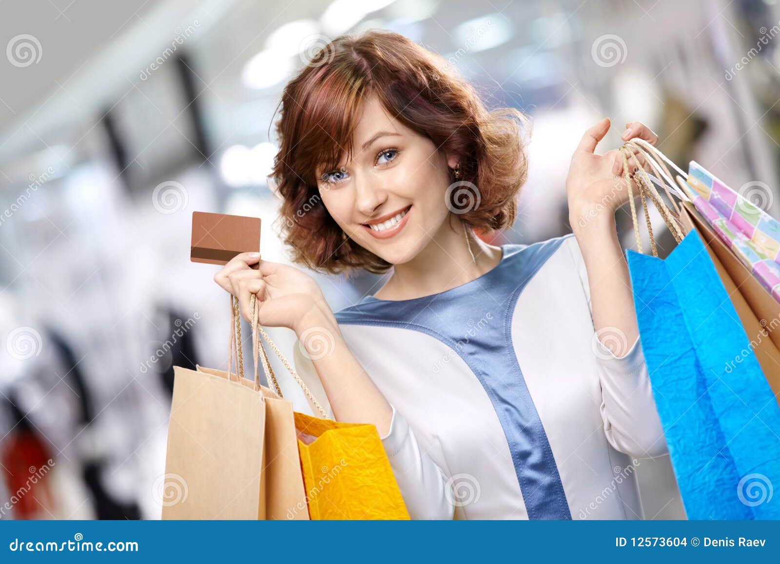 Portrait of shopaholic stock photo. Image of carefree - 12573604