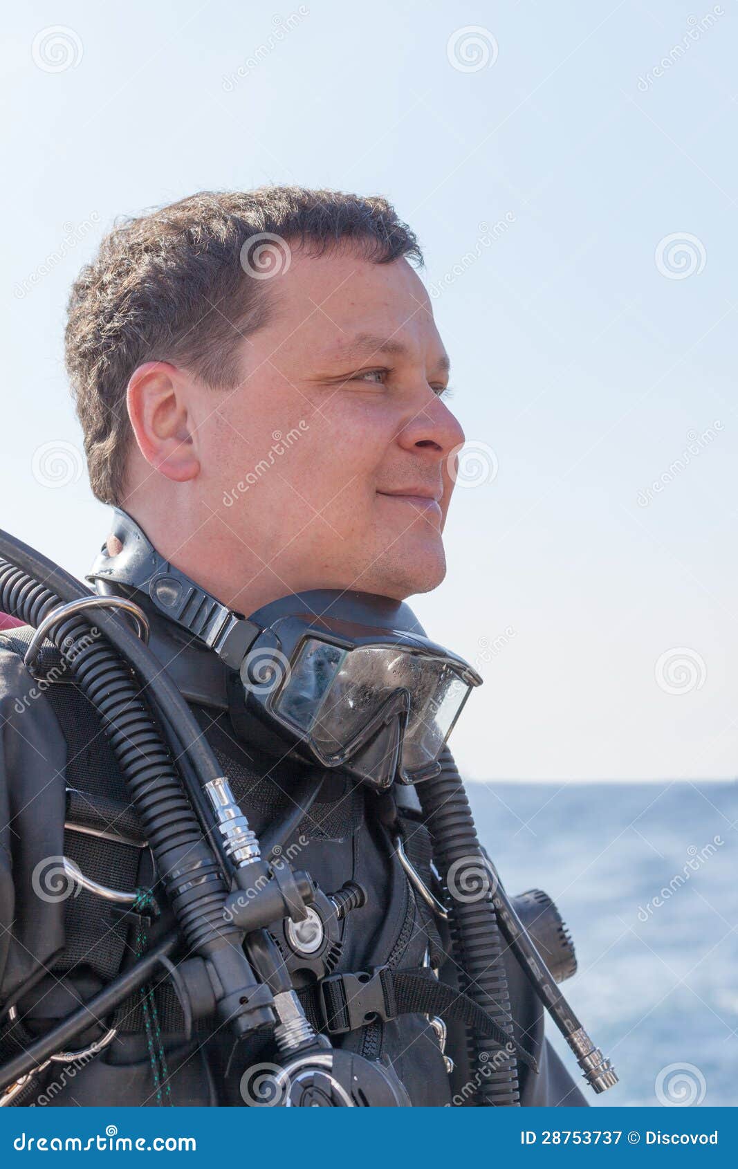 Portrait Shot of a Scuba Diver from the Side Stock Image - Image of ...