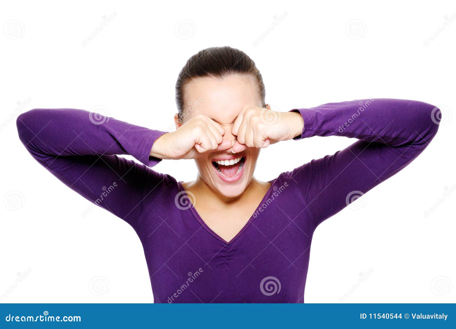 Portrait of Shout Female Hide Her Eyes by Hand Stock Photo - Image of ...