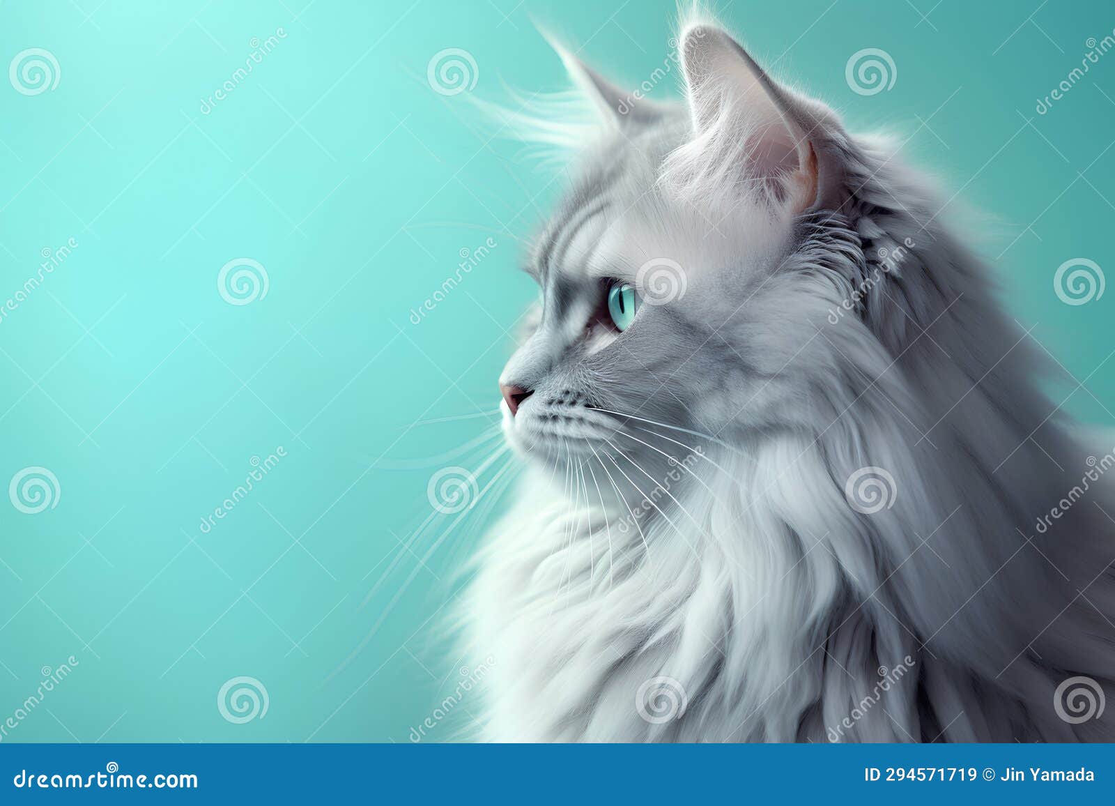 Portrait of Siberian Cat on Turquoise Background. Stock Illustration ...