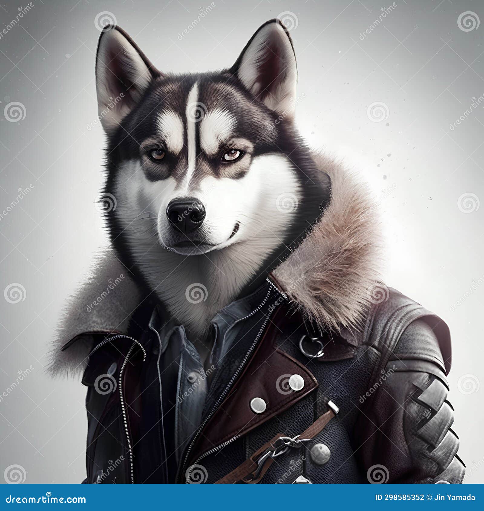 Portrait of a Siberian Husky in Leather Jacket. Stock Illustration ...