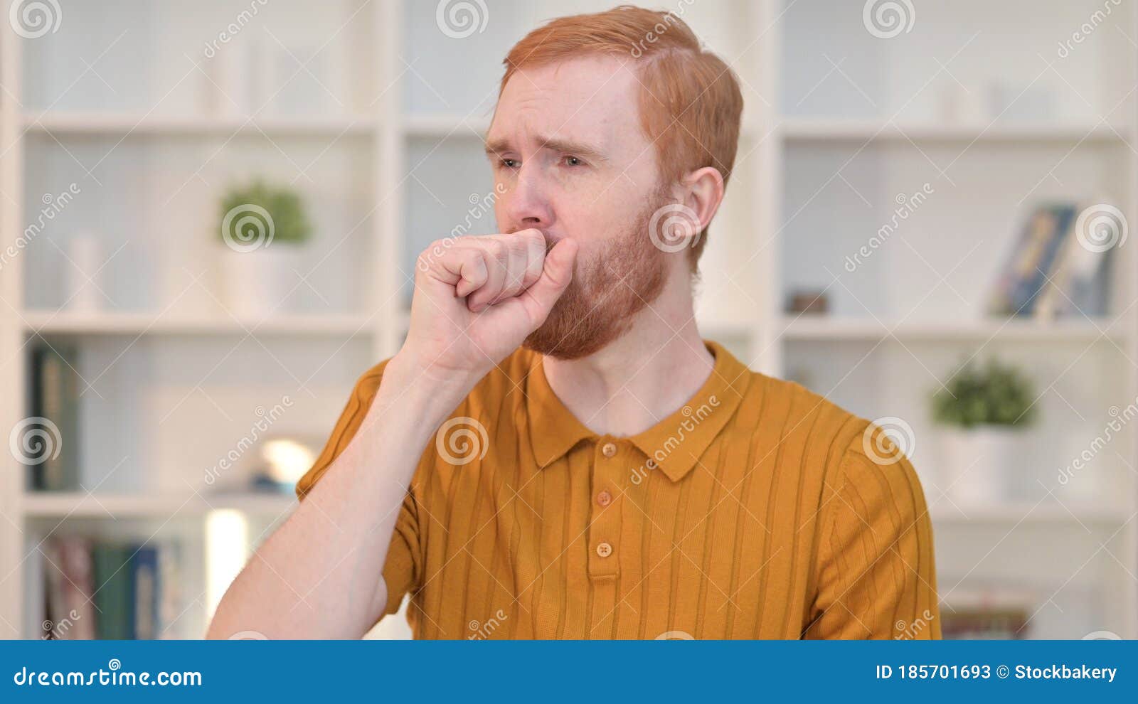 Portrait of Sick Redhead Man Coughing Stock Image - Image of adult ...