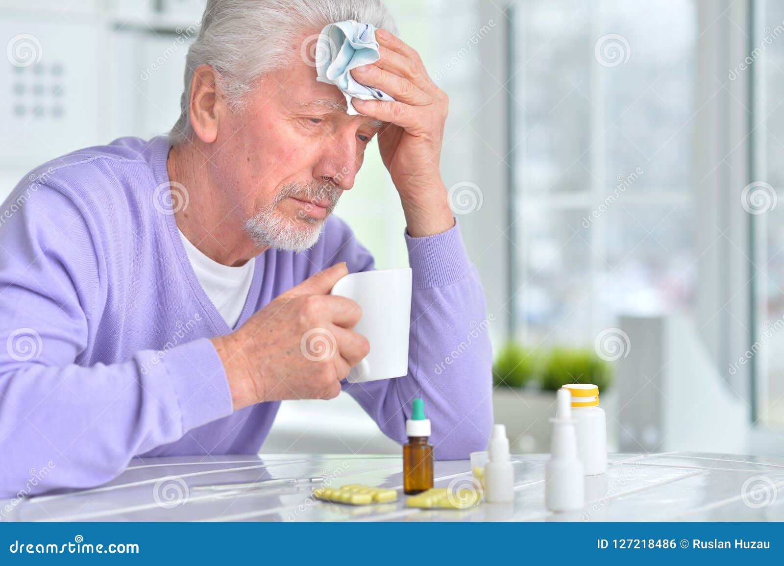 Portrait of Sick Senior Man with Pills Posing Stock Photo - Image of ...