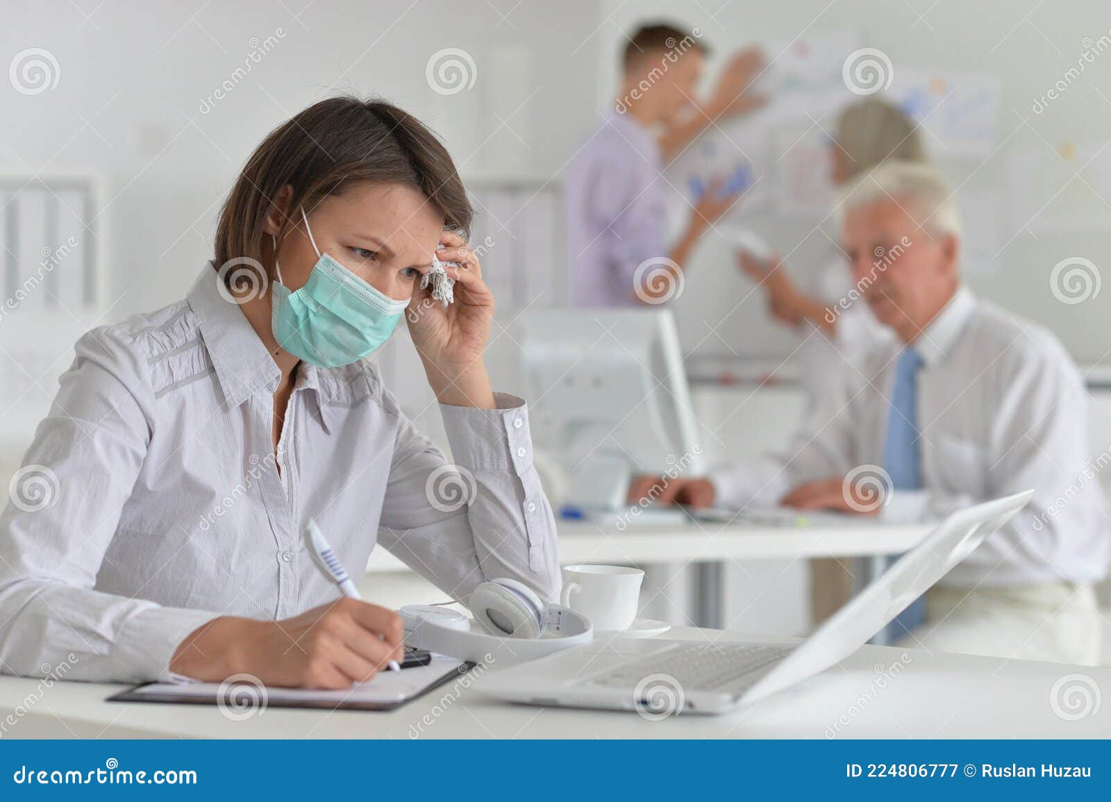 Portrait of Sick Woman Working in Office Stock Image - Image of ...