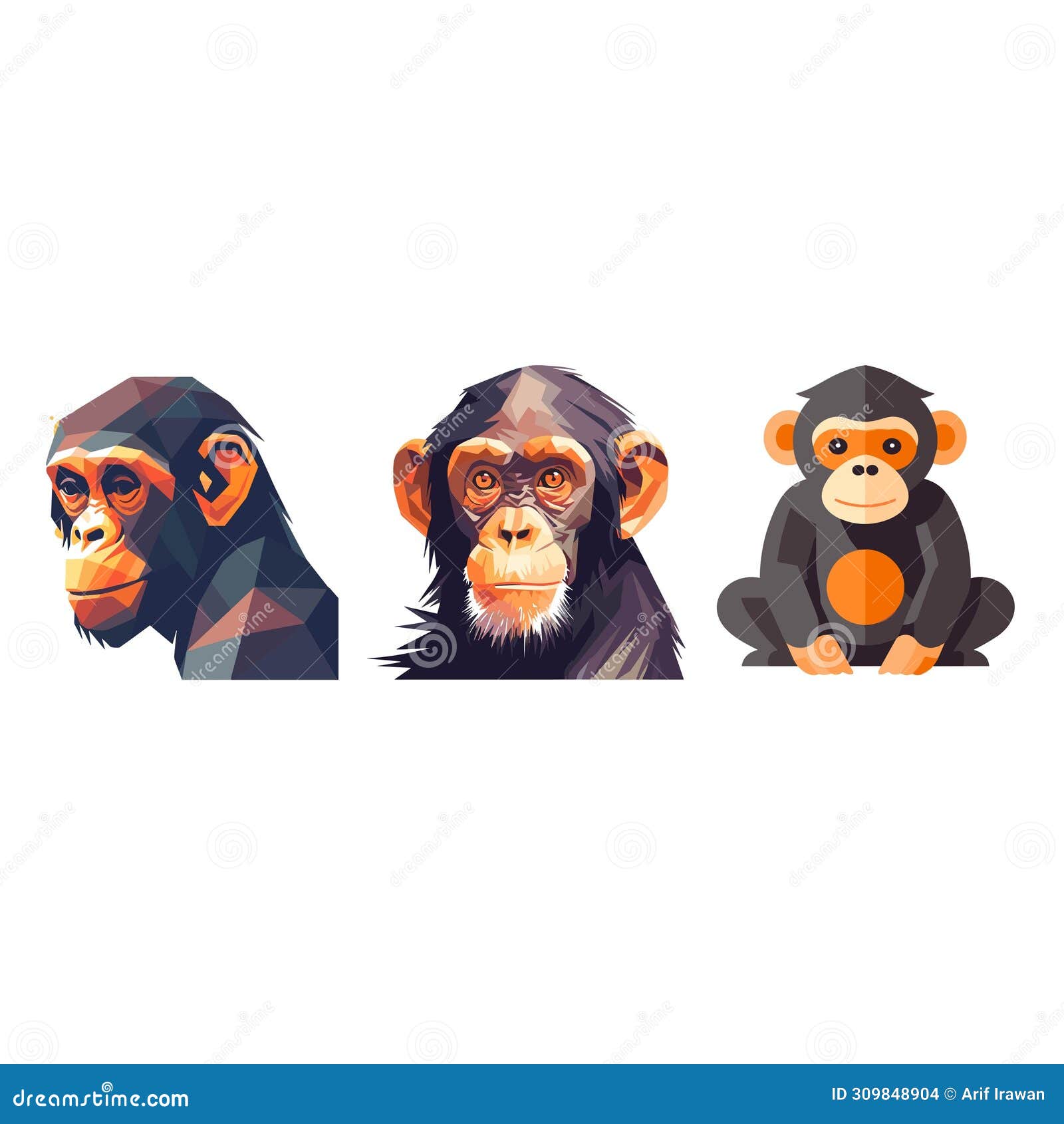Portrait Simpanse Monkey Animal Set Stock Illustration - Illustration ...
