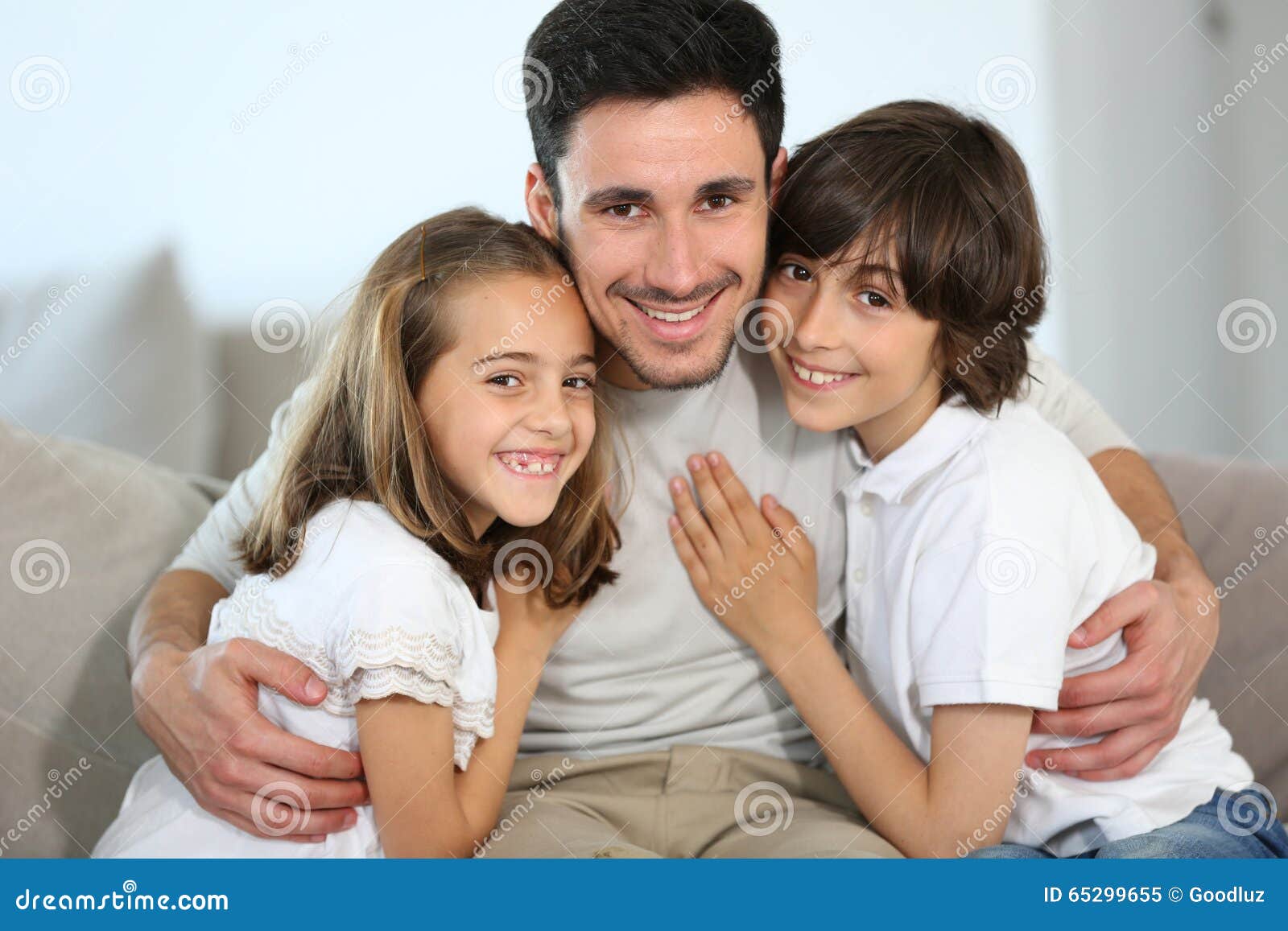 Portrait of Single Father with Children Stock Image - Image of sweet ...