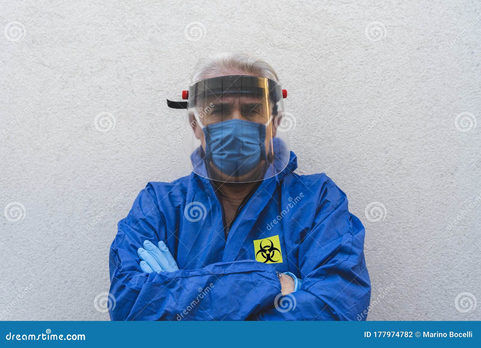Portrait of Single Man in Quarantine Dressed in Protective Suit and ...