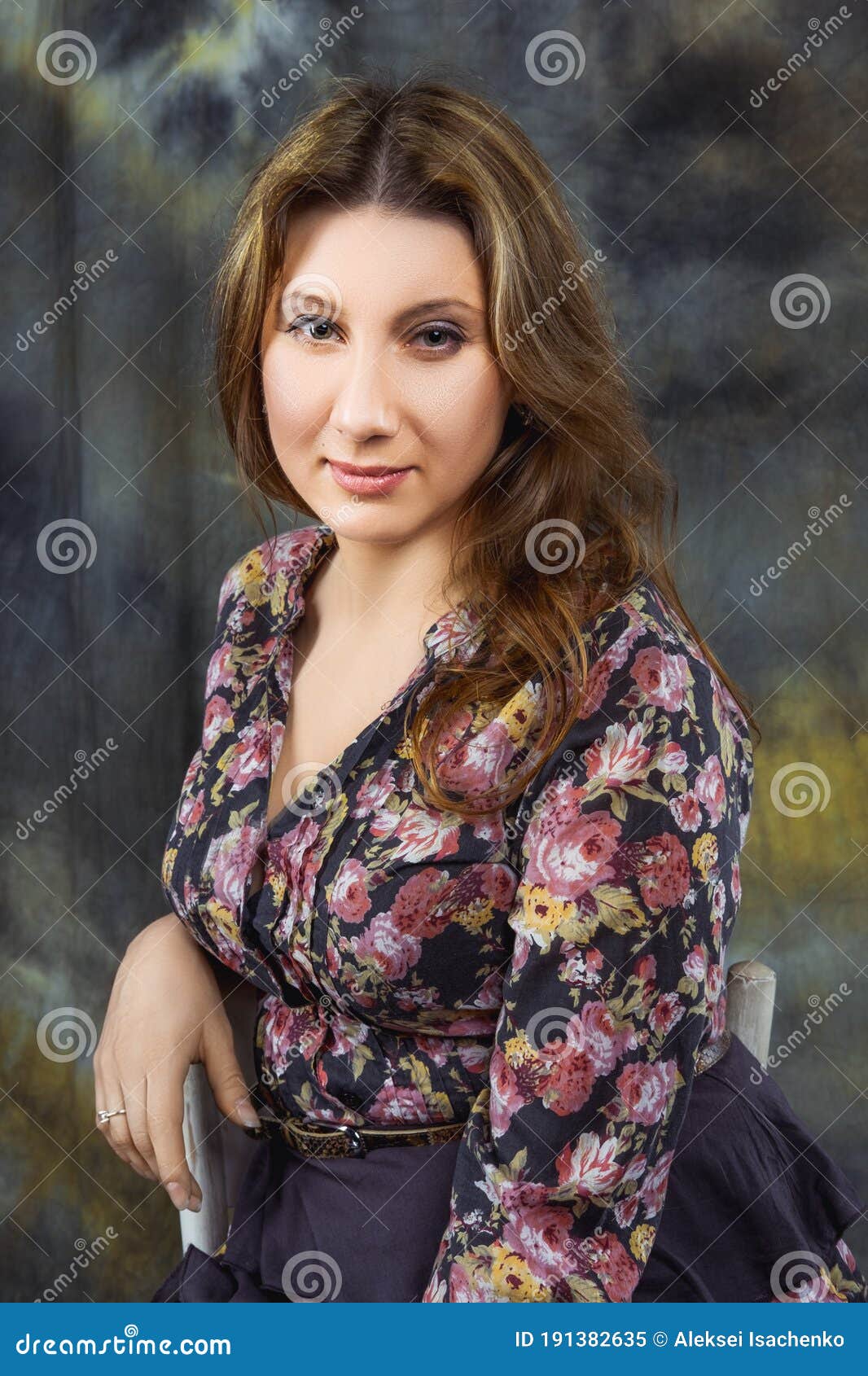 Size Plus Model in Dress Posing in Studio Over Abstract Background ...