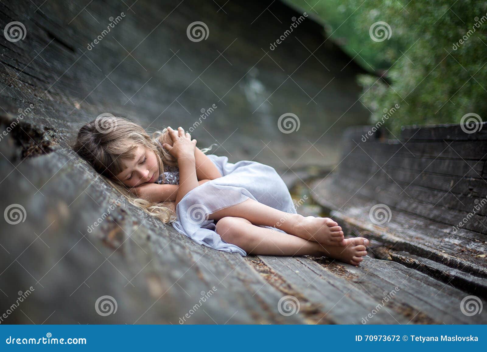 Portrait Of Sleeping Little Girl In Forest Stock Photography ...