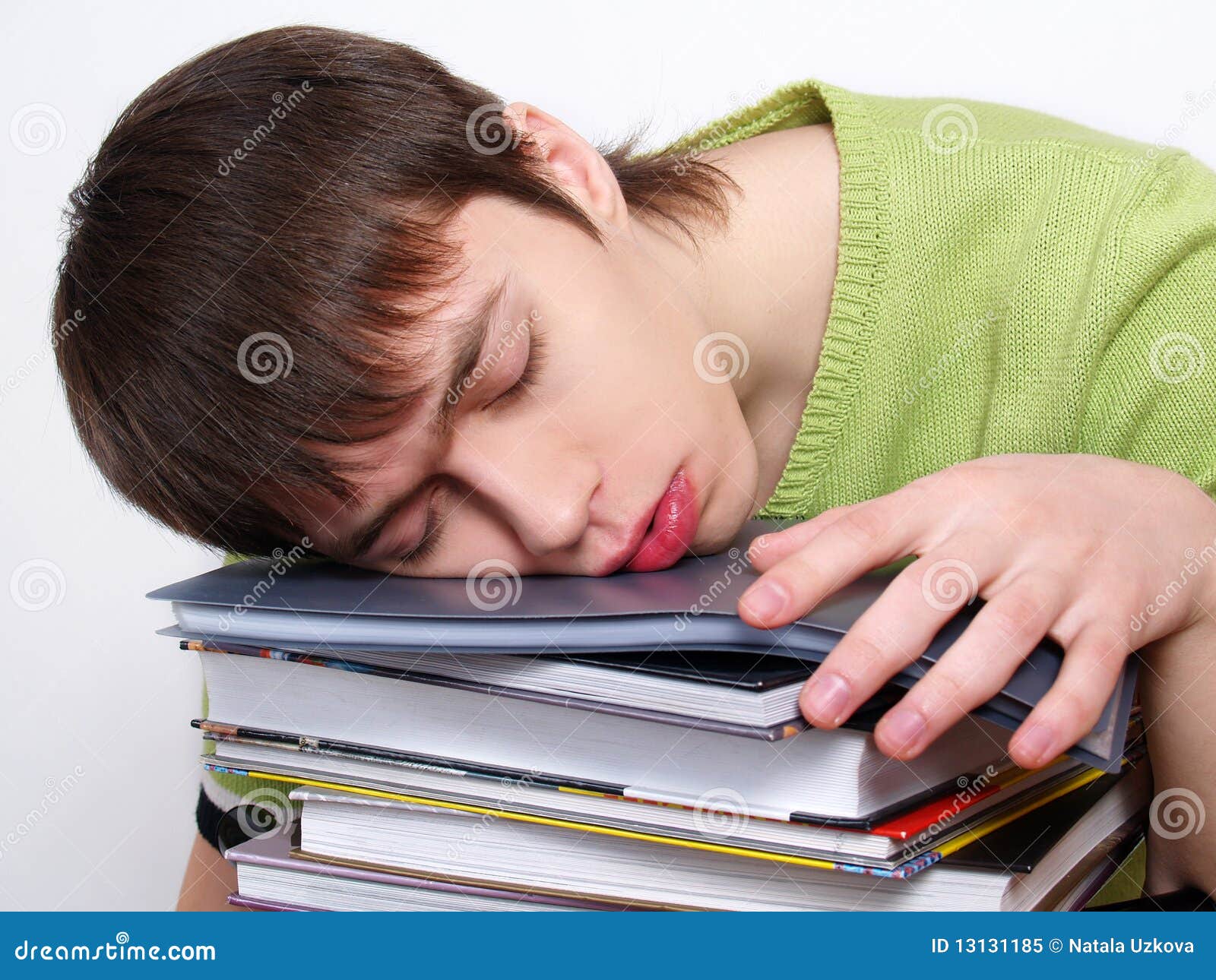 Portrait of sleepy student stock image. Image of school - 13131185
