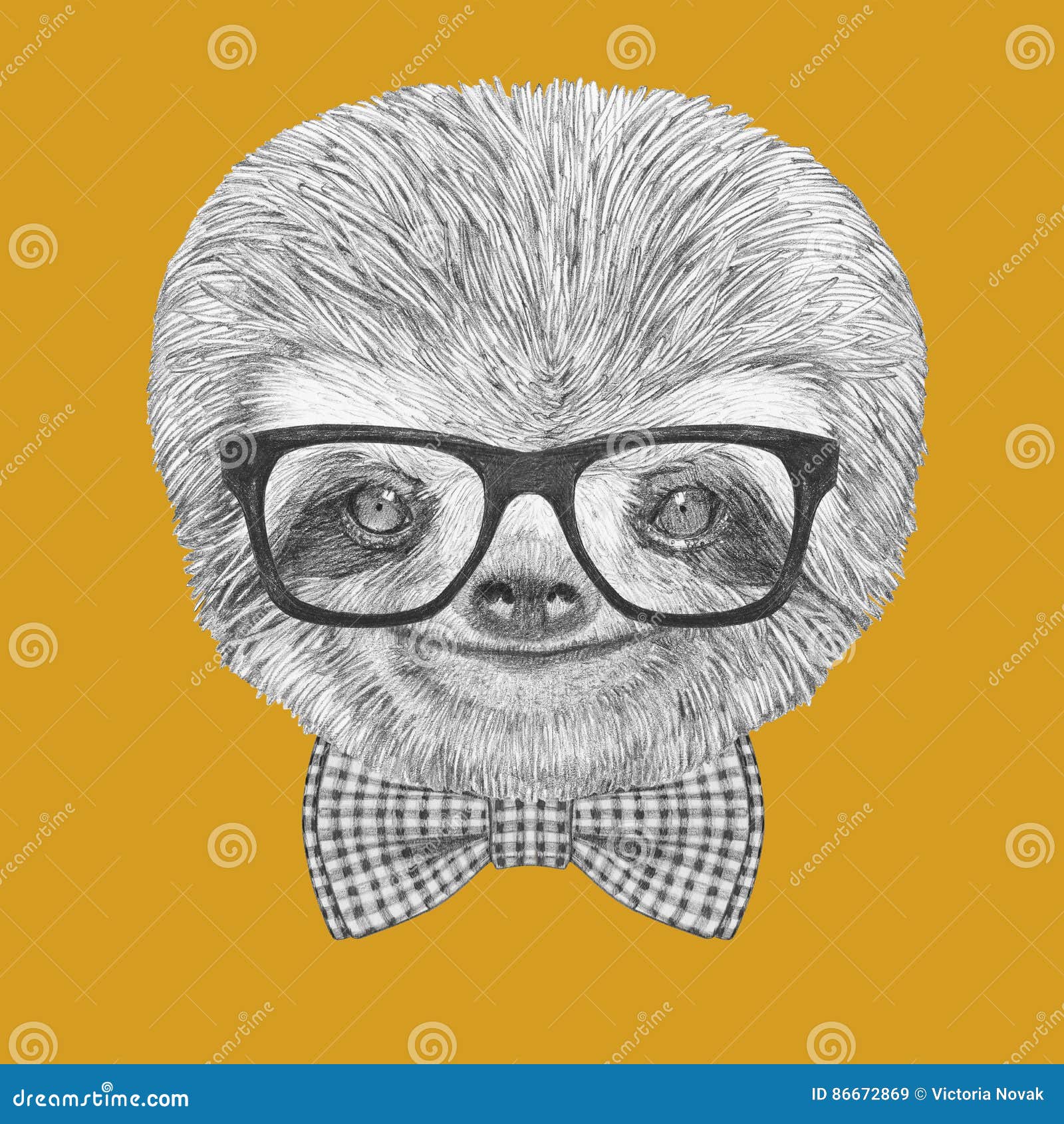 Portrait of Sloth with Glasses and Bow Tie. Stock Illustration ...