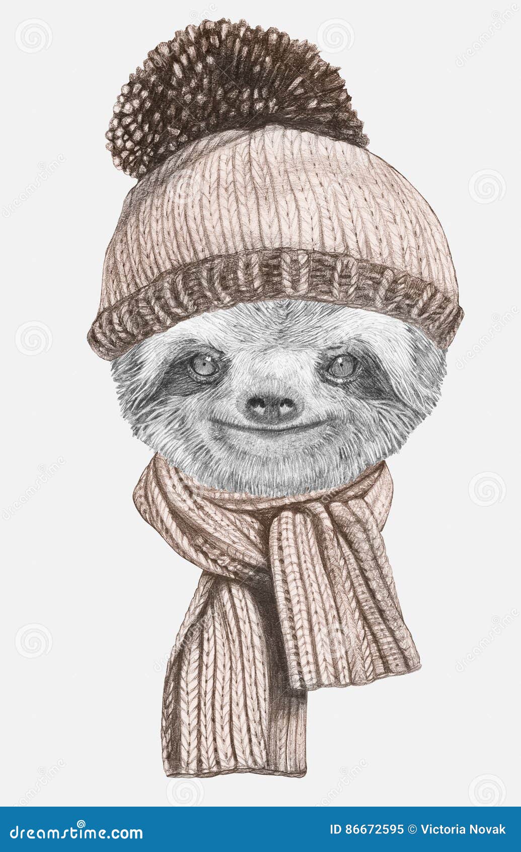 Portrait of Sloth with Hat and Scarf. Stock Illustration - Illustration ...
