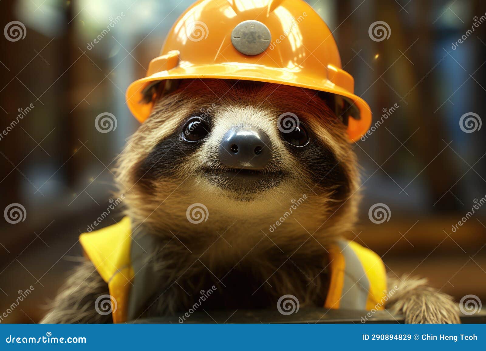 Portrait of a Sloth in a Helmet on a Construction Site Stock ...