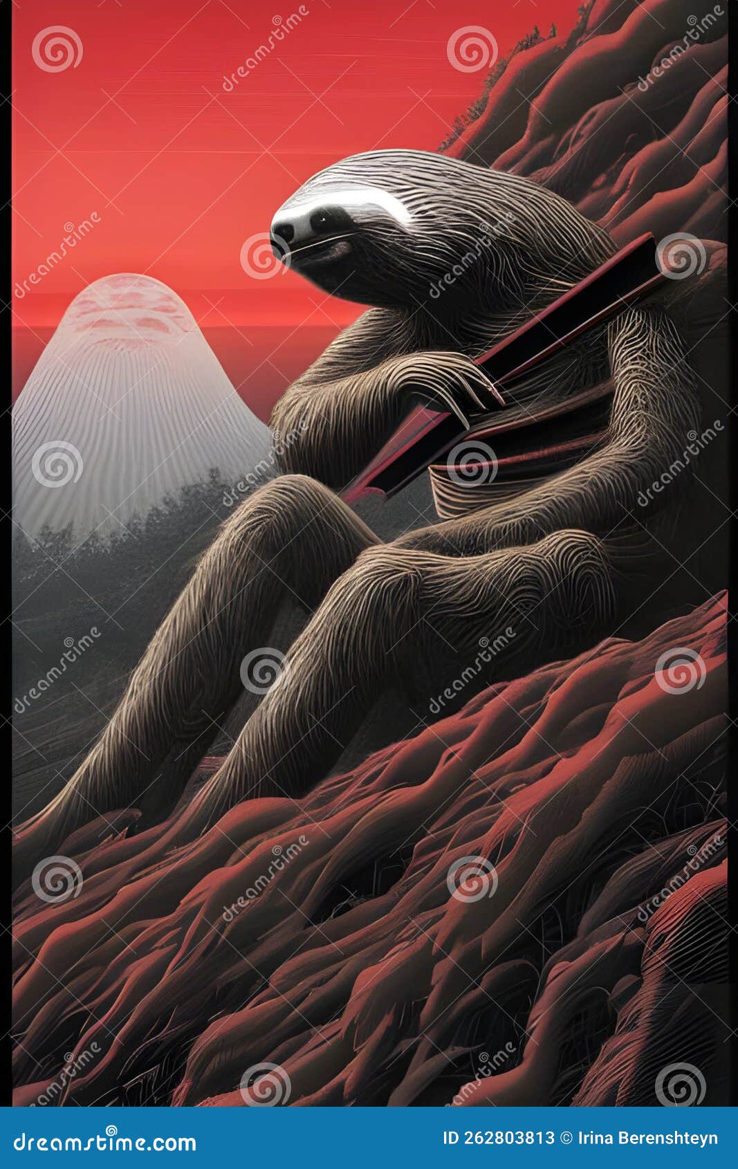 Portrait of a Sloth in the Mountains. Digital Illustration Stock Image ...