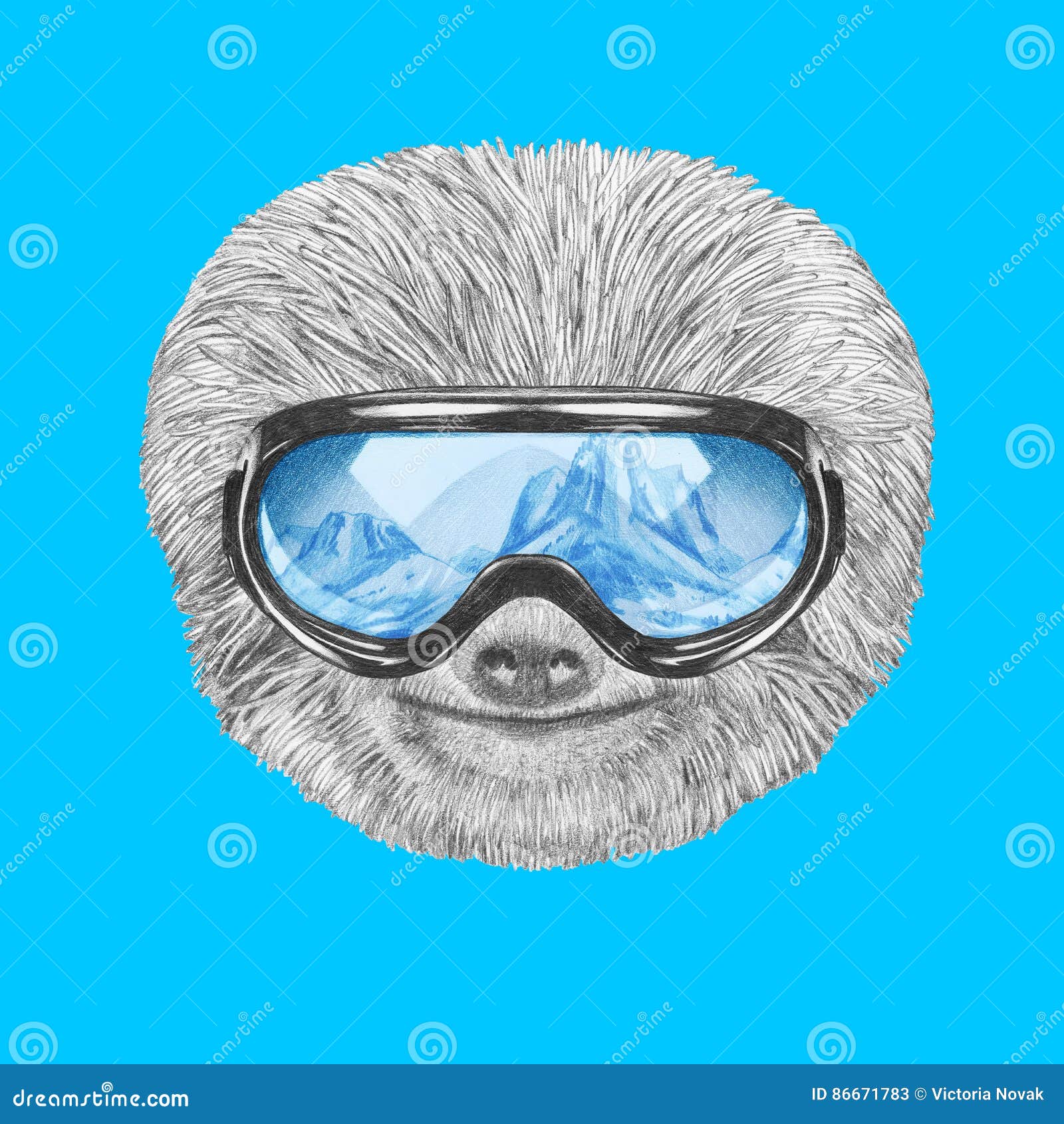 Portrait of Sloth with Ski Goggles. Stock Illustration - Illustration ...