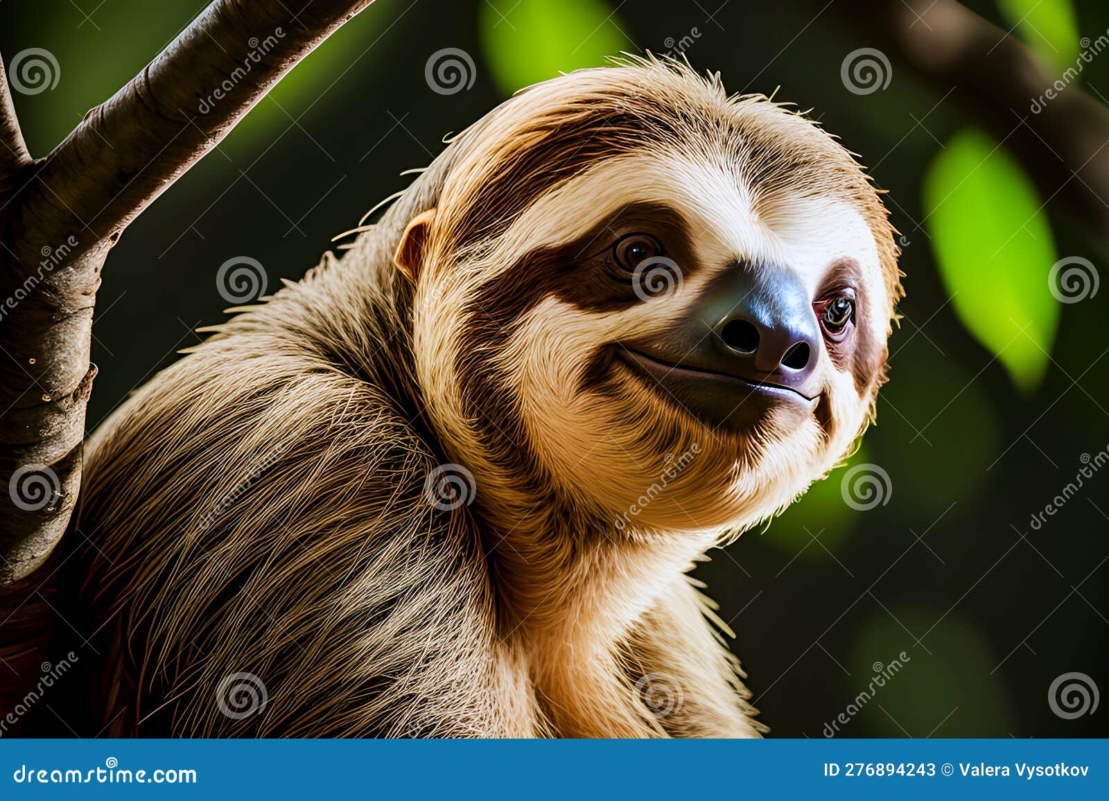 Portrait of a Sloth on a Tree Stock Illustration - Illustration of ...
