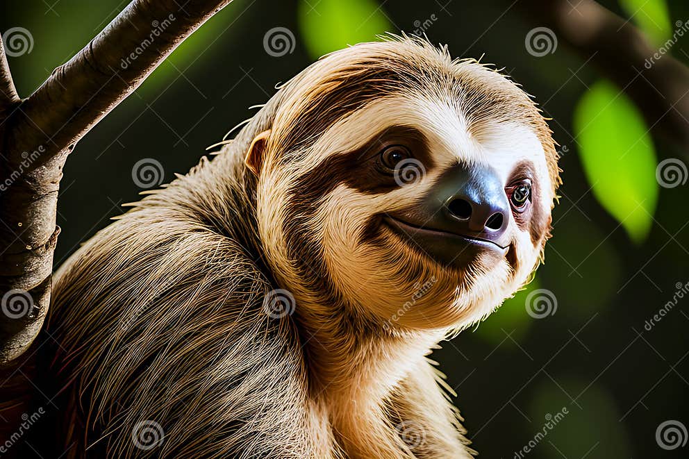 Portrait of a Sloth on a Tree Stock Illustration - Illustration of ...
