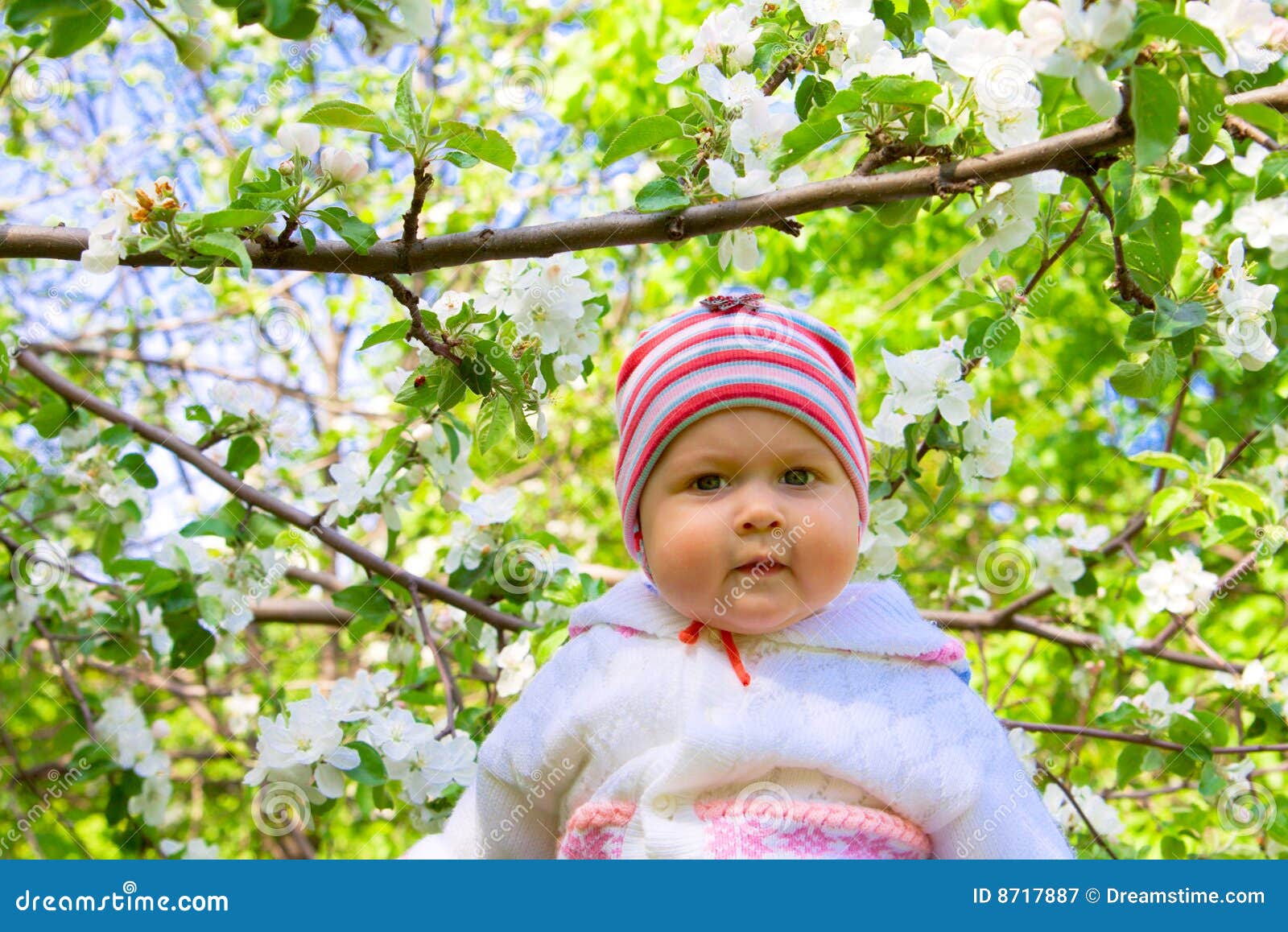 Portrait Of Small Baby In Spring Garden Stock Image - Image of child ...