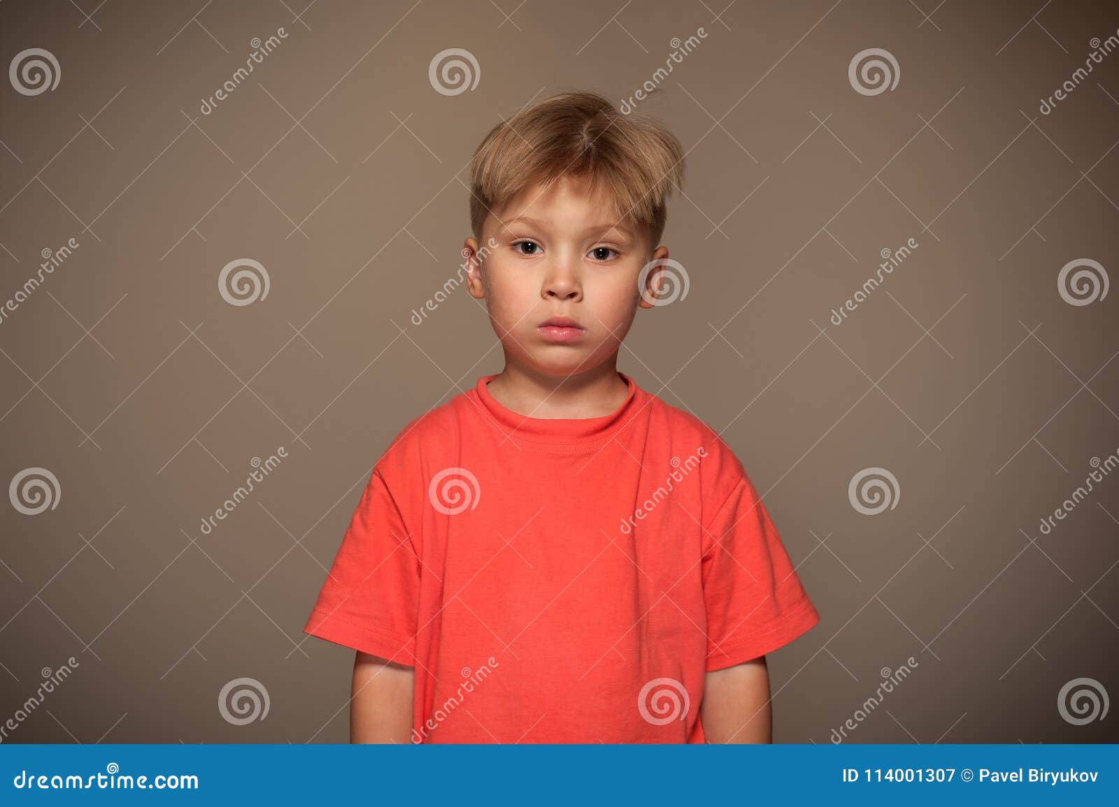 Portrait of Small Cute Boy with Sad, Pensive Face Stock Image - Image ...