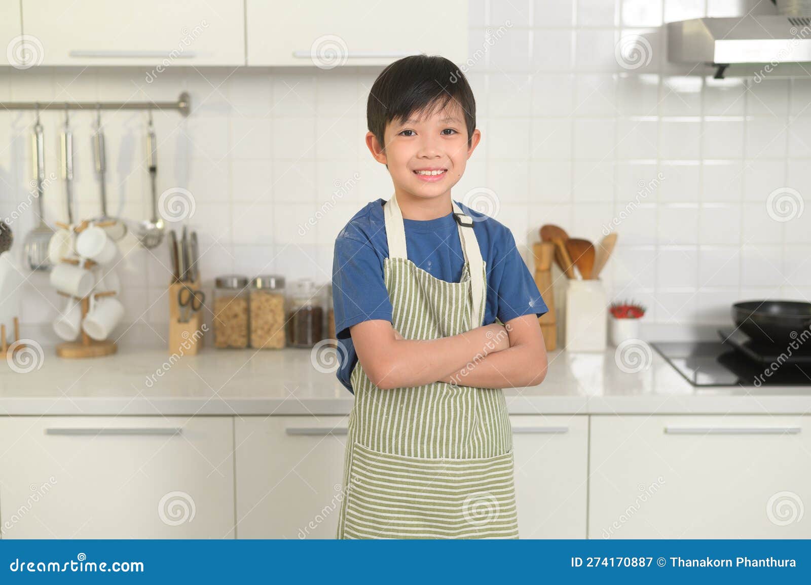 Portrait of Smart Boy Smiling in Kitchen at Home Stock Image - Image of ...